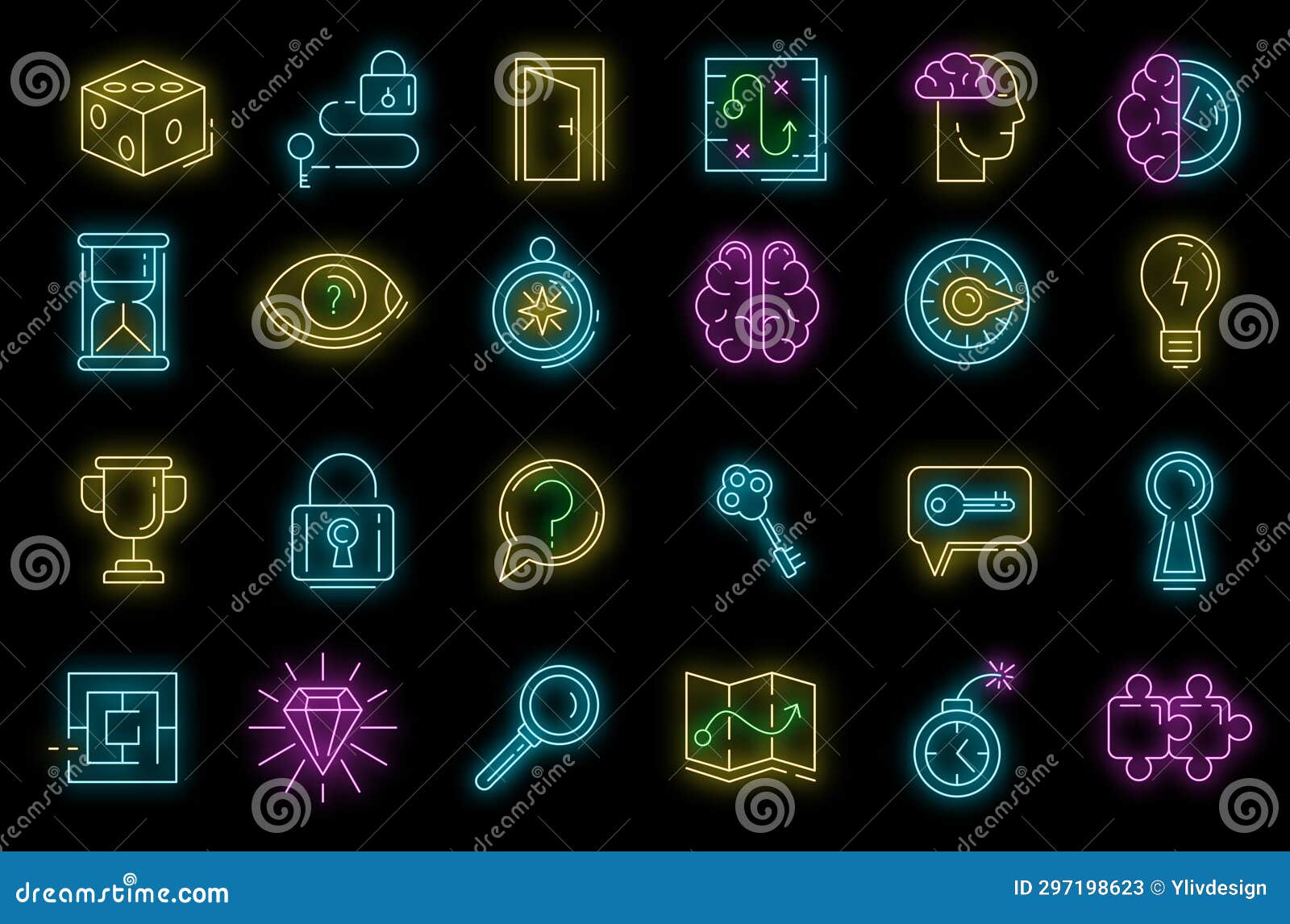 Quest Icons Set Vector Neon Stock Illustration - Illustration of answer ...