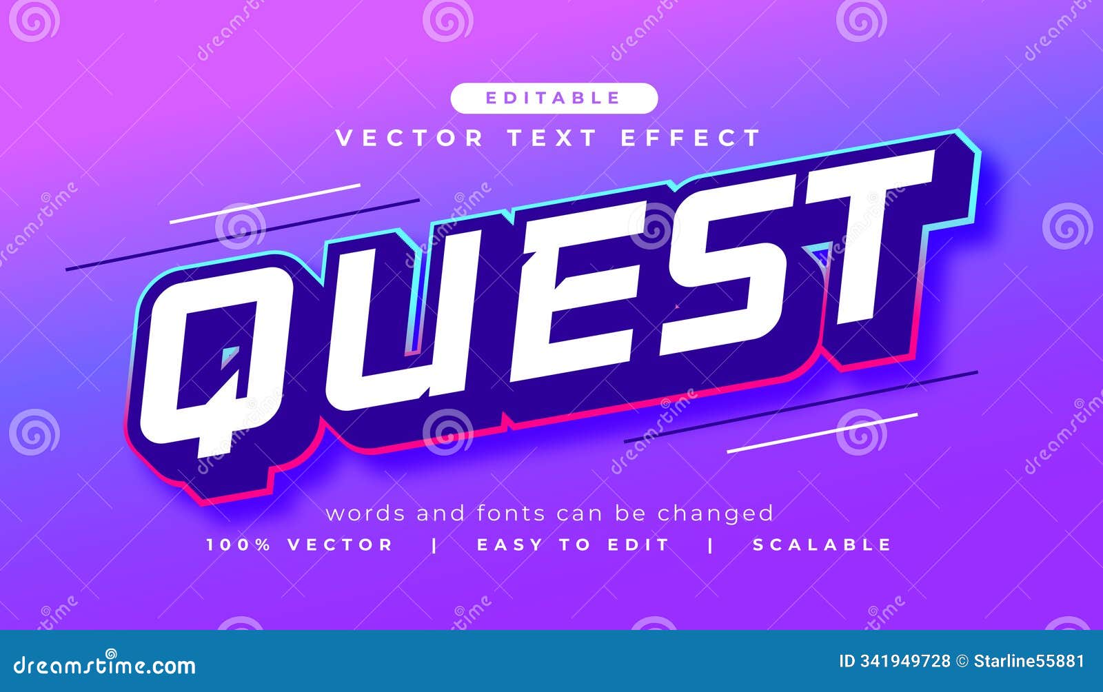 Quest Lettering Text Effect Style Purple Template Stock Vector ...