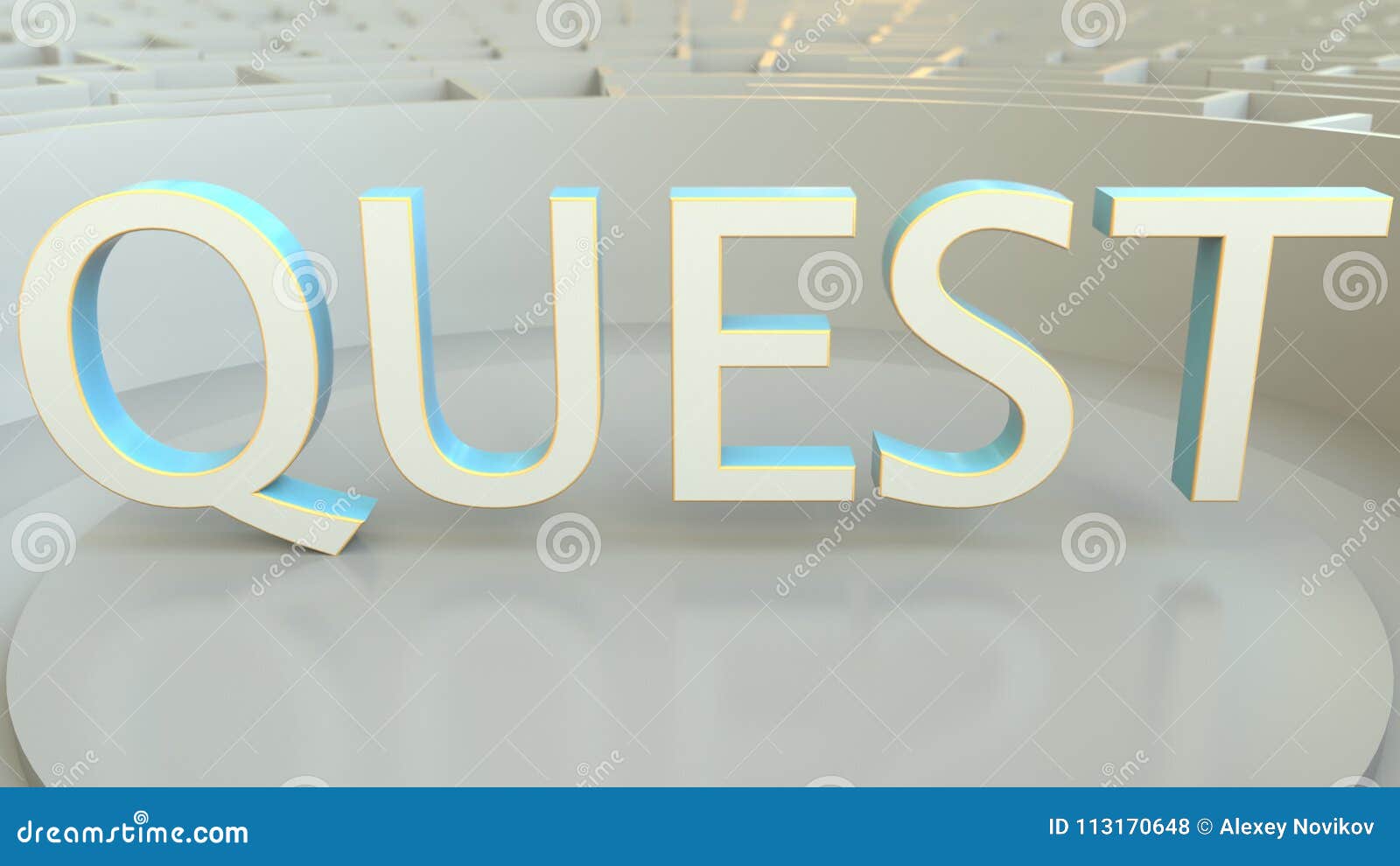 QUEST Word in the Center of a Big Maze. Conceptual 3D Rendering Stock ...
