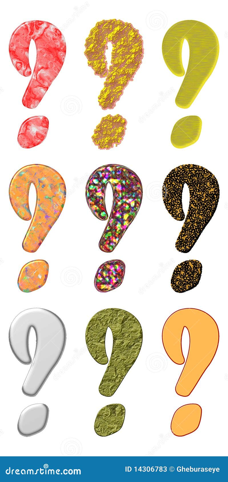 Colorful Artistic Question Marks in Different Fantasies, Isolated ...