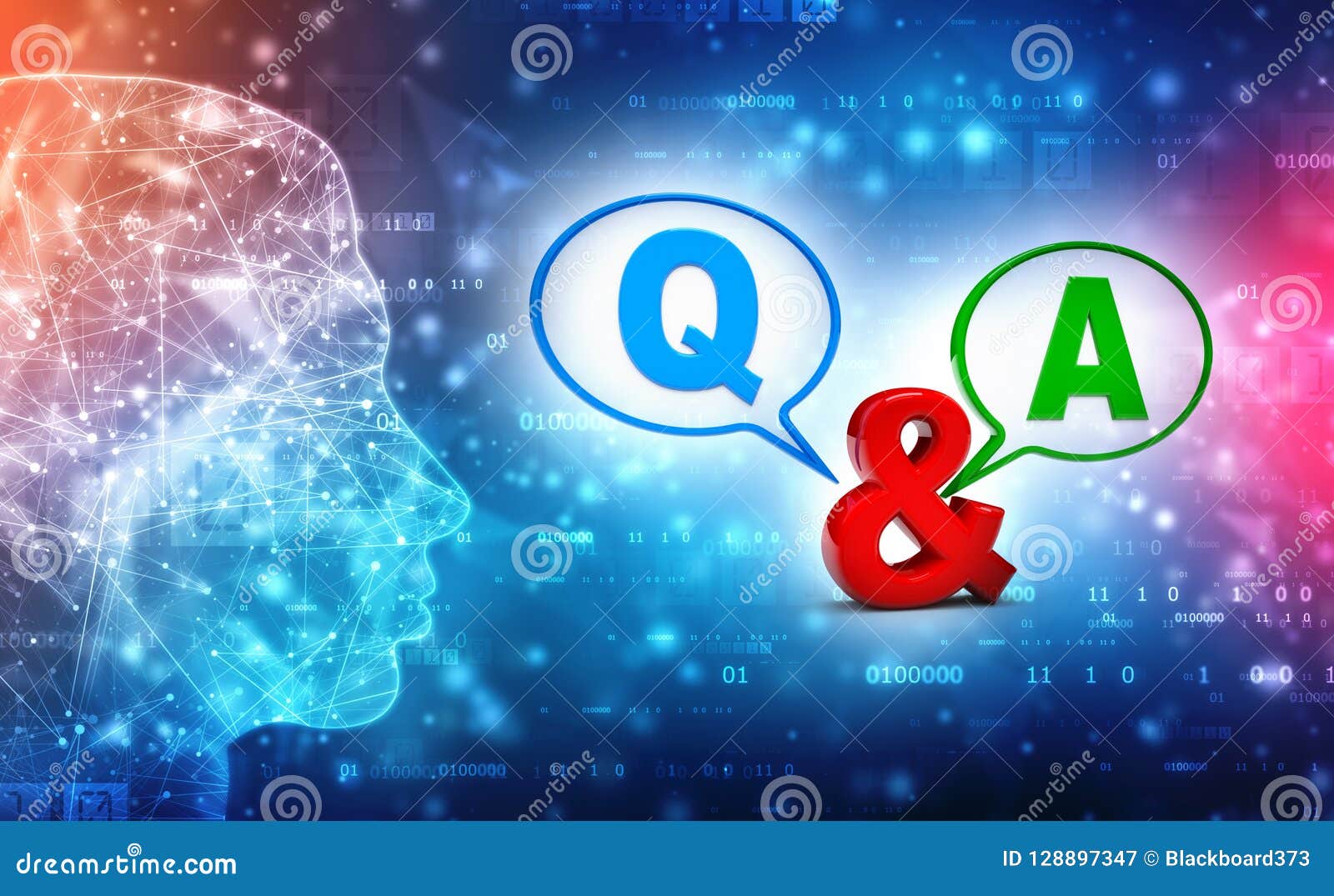 Question & Answer Bubble Chat in Technology Background .3d Render Stock ...