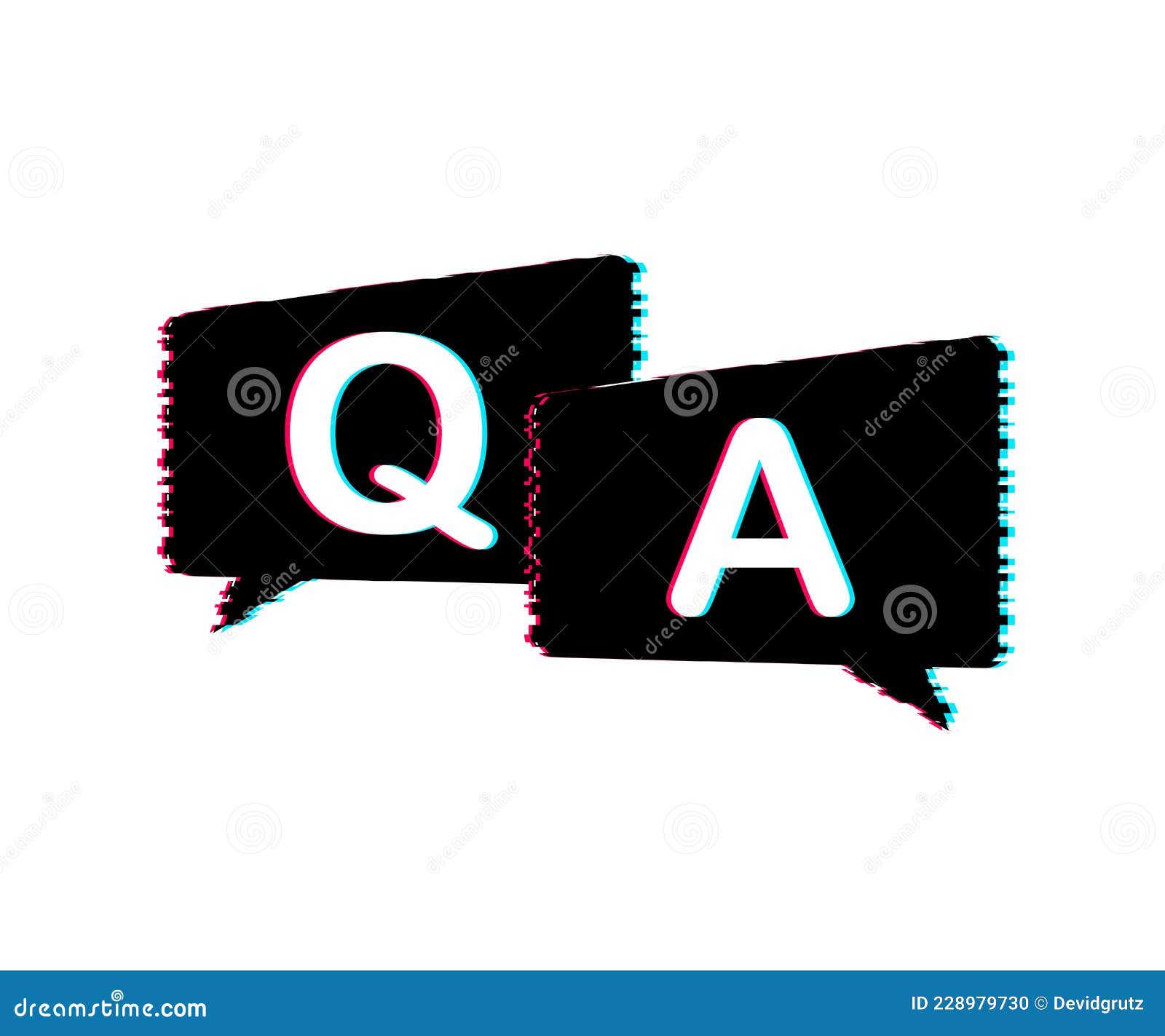 Question and Answer Bubble Chat on White Background. Glitch Icon ...