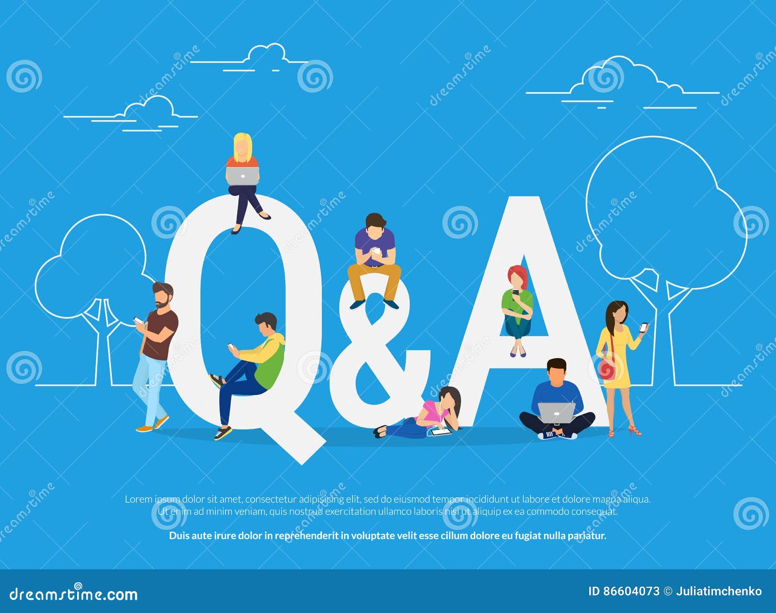 Question and Answer Concept Illustration of Young People Standing Near ... Question and Answer Concept Illustration of Young People Standing Near ...