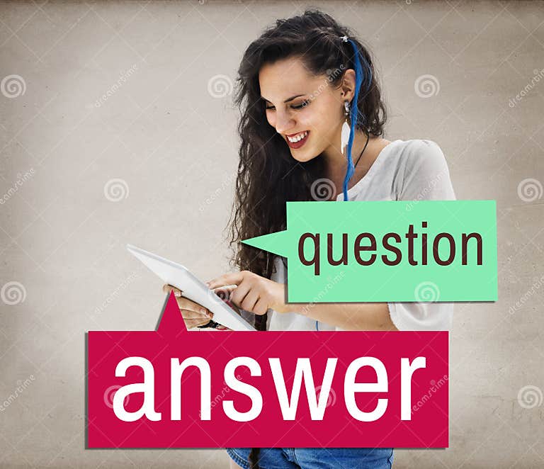 Question Answer Tablet Lady Casual Concept Stock Photo - Image of ...