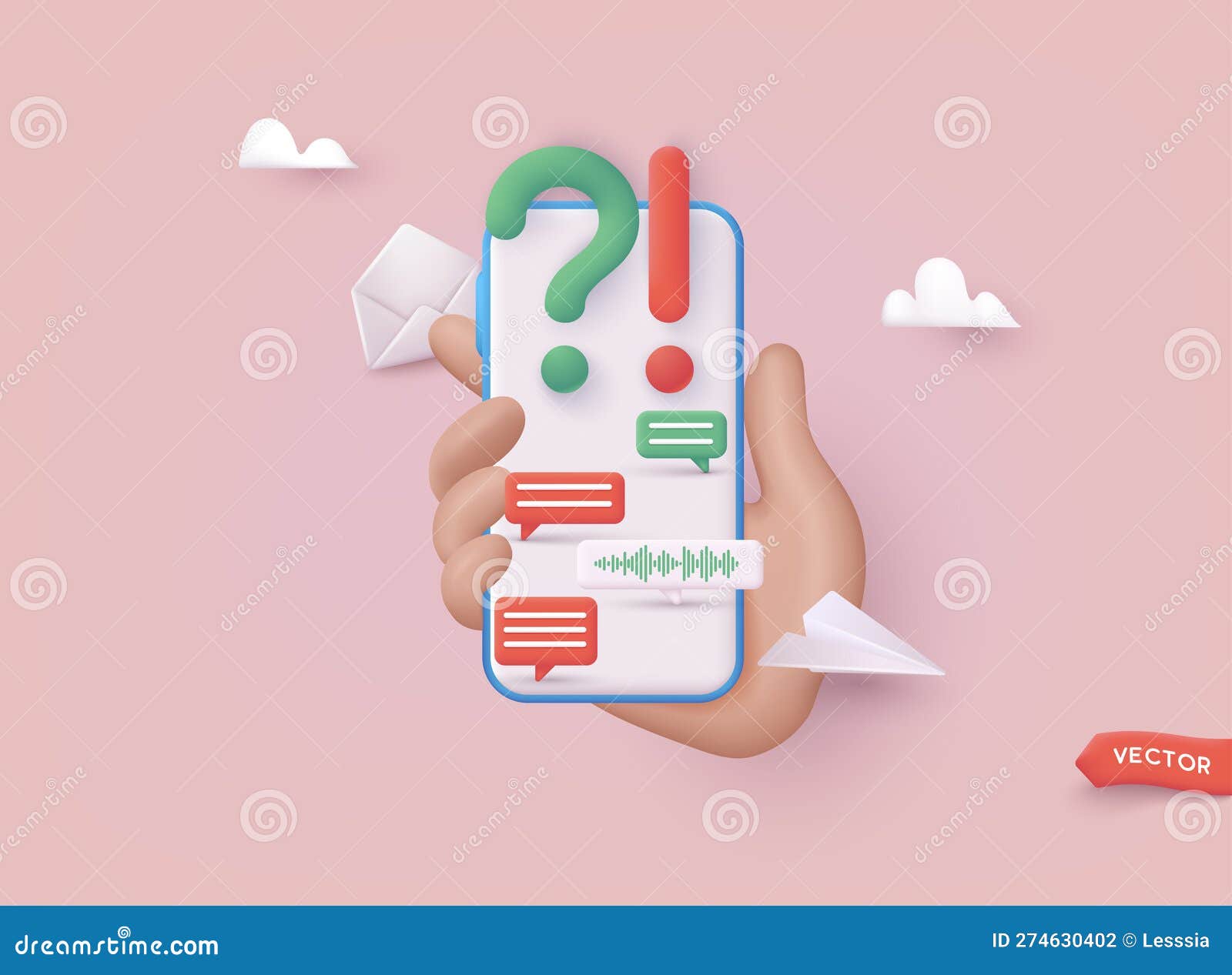 Question and Answers Concept. Hand Hold Smartphone with Support App ...