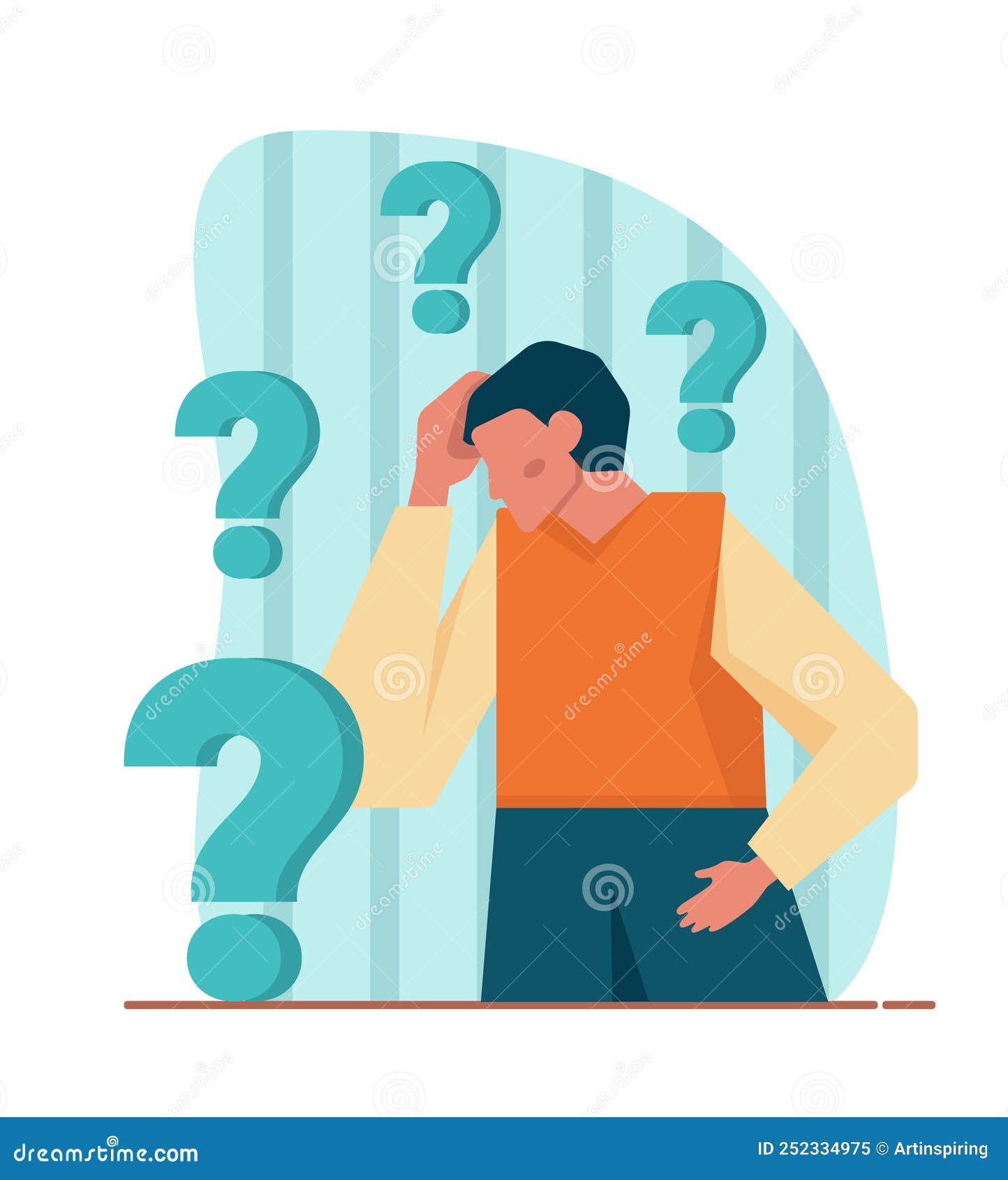 Question Concept. Confused Character in Doubt with Big Question Stock ...