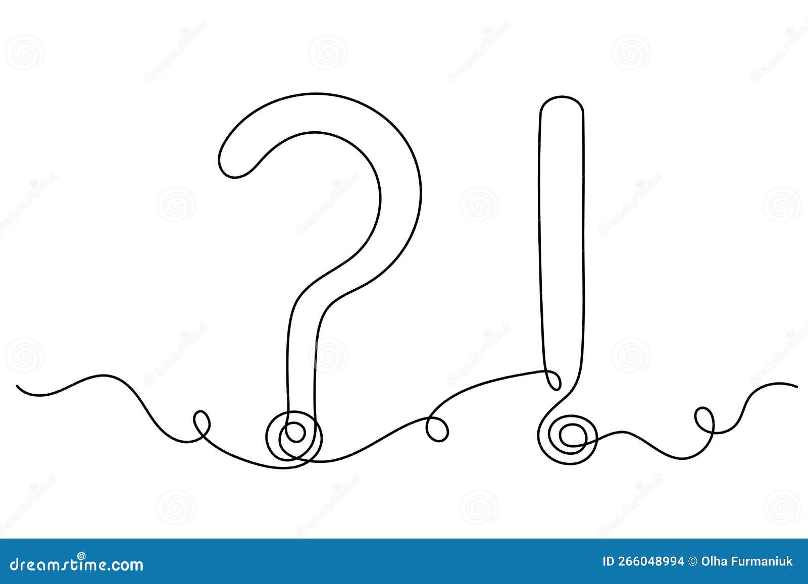 Question and Exclamation Marks One Line Art, Hand Drawn Asking and ...