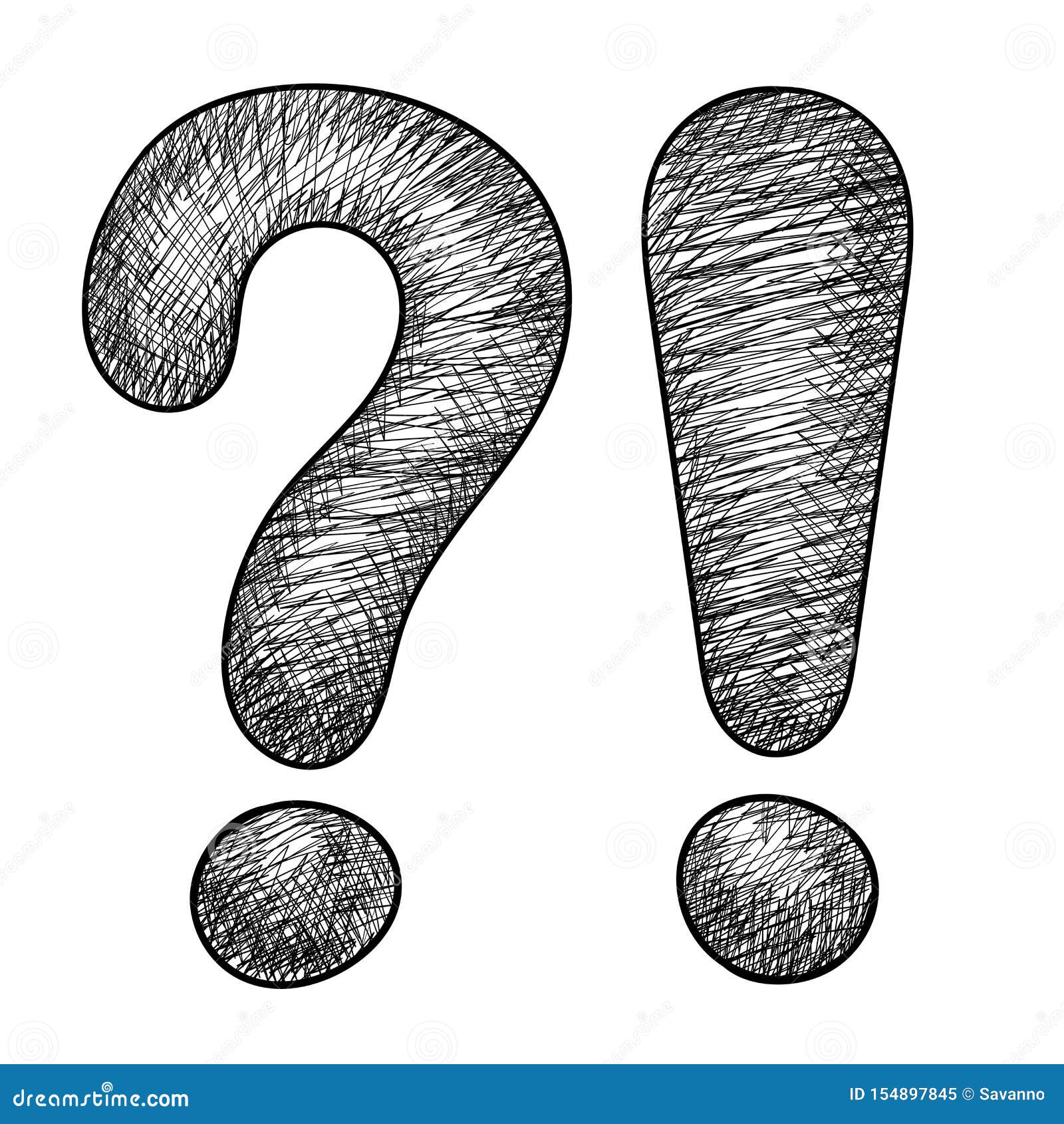 Question And Exlamation Marks. Hand Drawn Sketch On Black Background ...