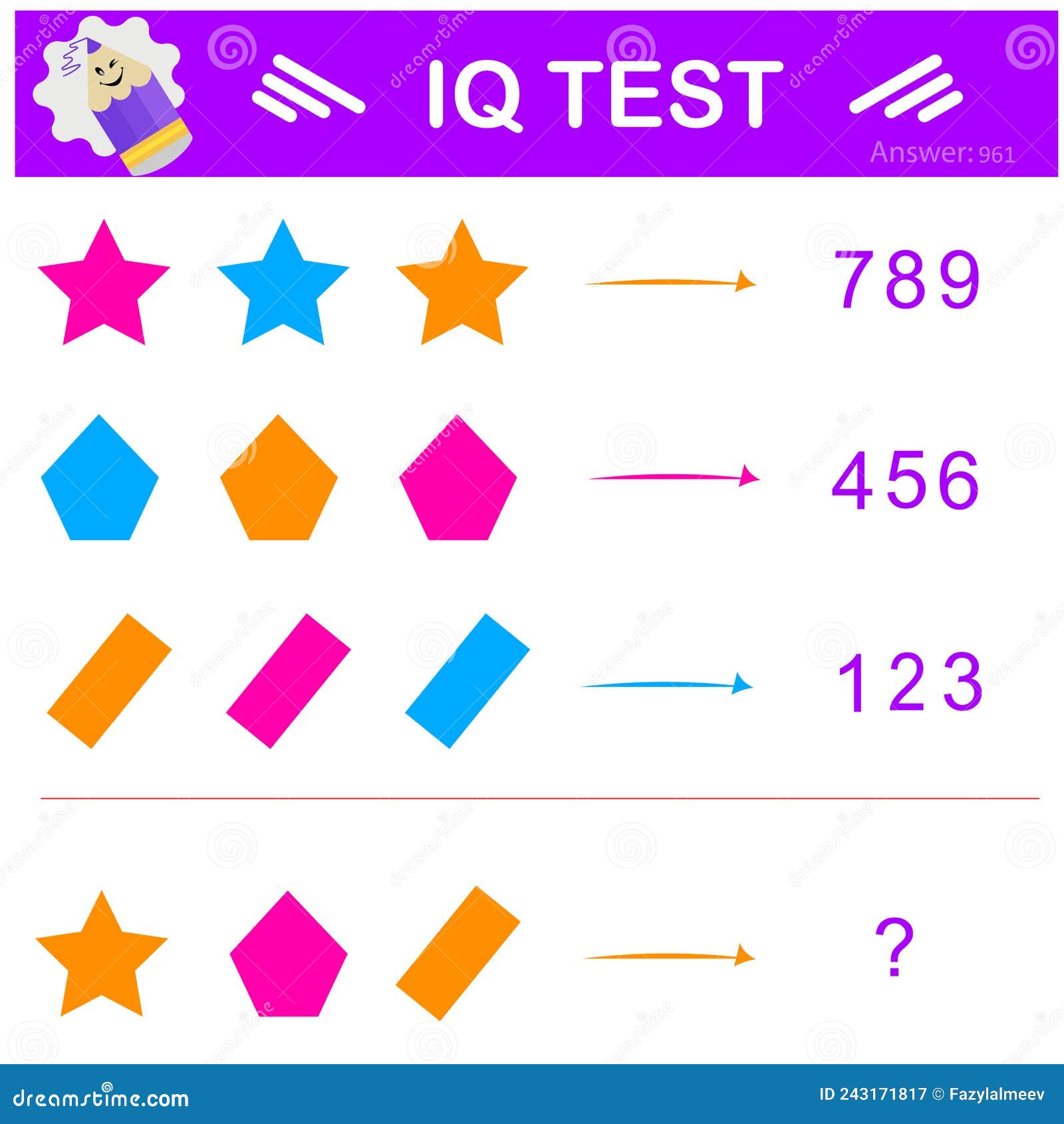 Question Logique Iq Test Intelligence Visuelle. Illustration de Vecteur ...