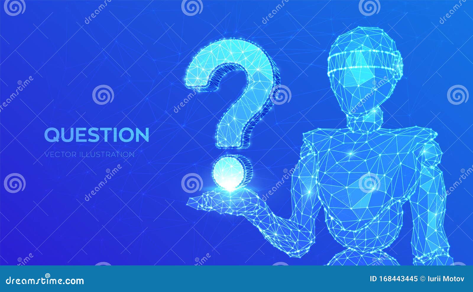 Question Mark. Abstract 3d Low Polygonal Robot Holding Question Sign ...