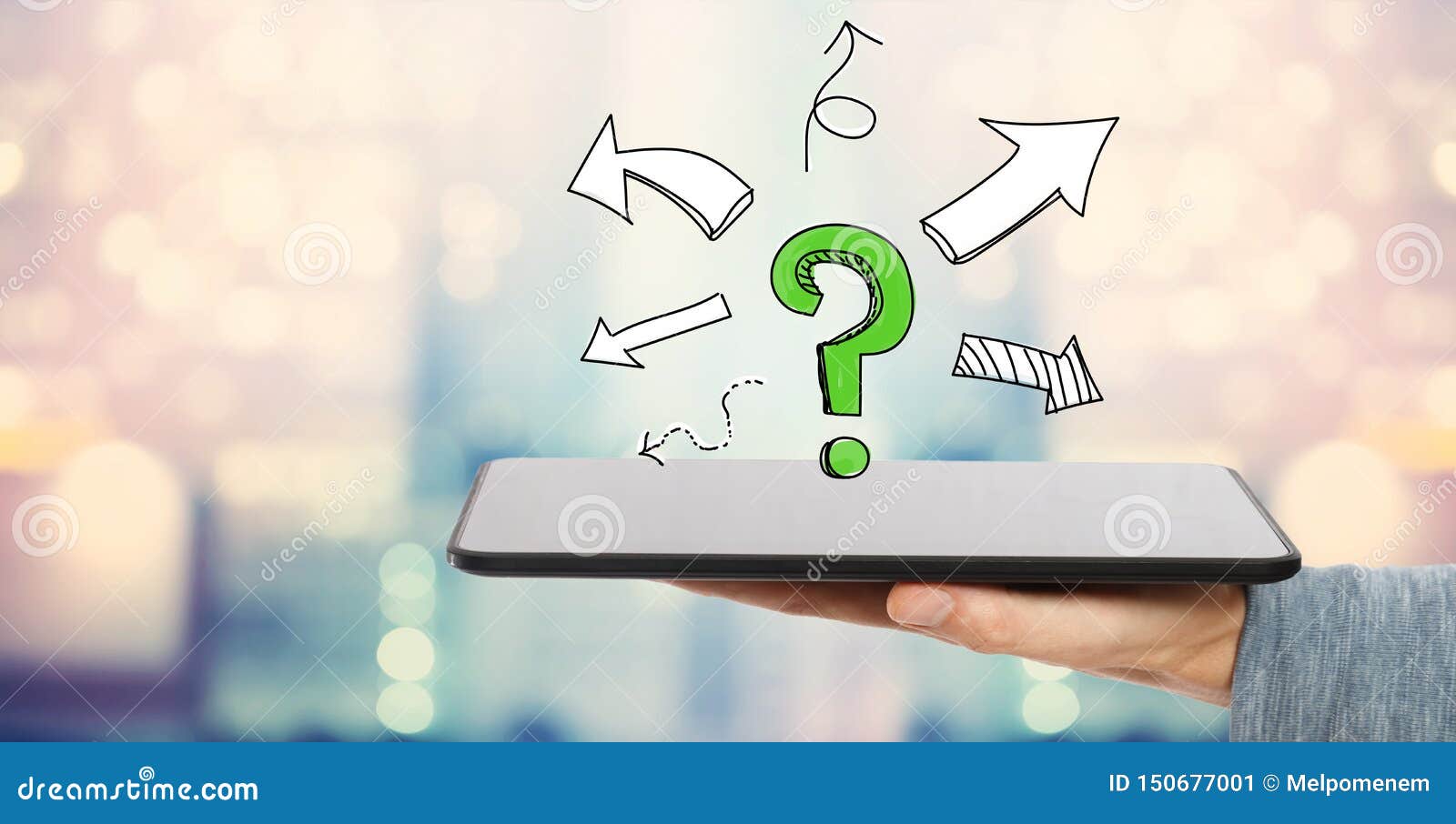 Question Mark with Arrows with Tablet Computer Stock Illustration ...