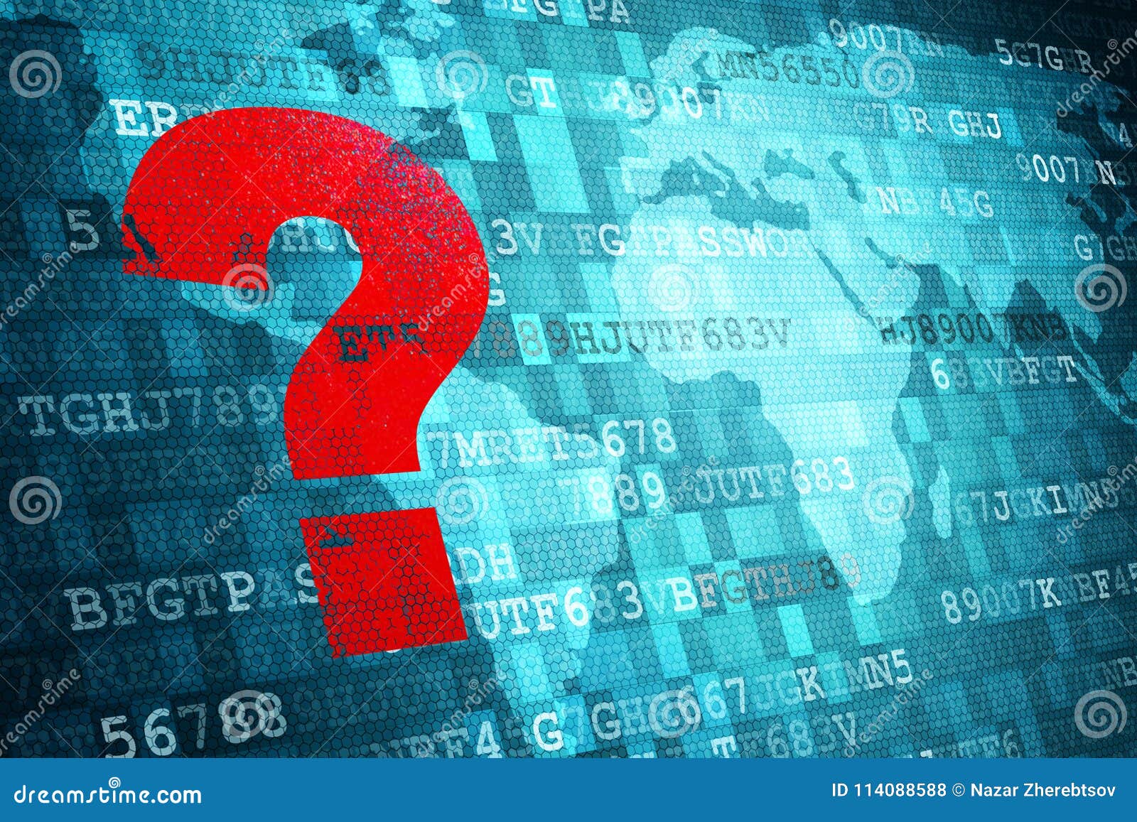 Question Mark on Blue Digital Background with World Map Stock ...