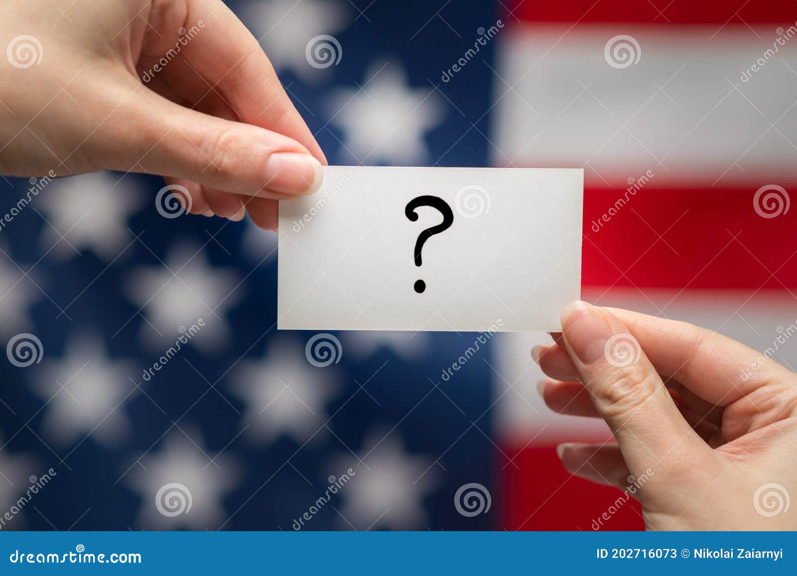 Question Mark on a Card. American Flag Background Stock Image - Image ...