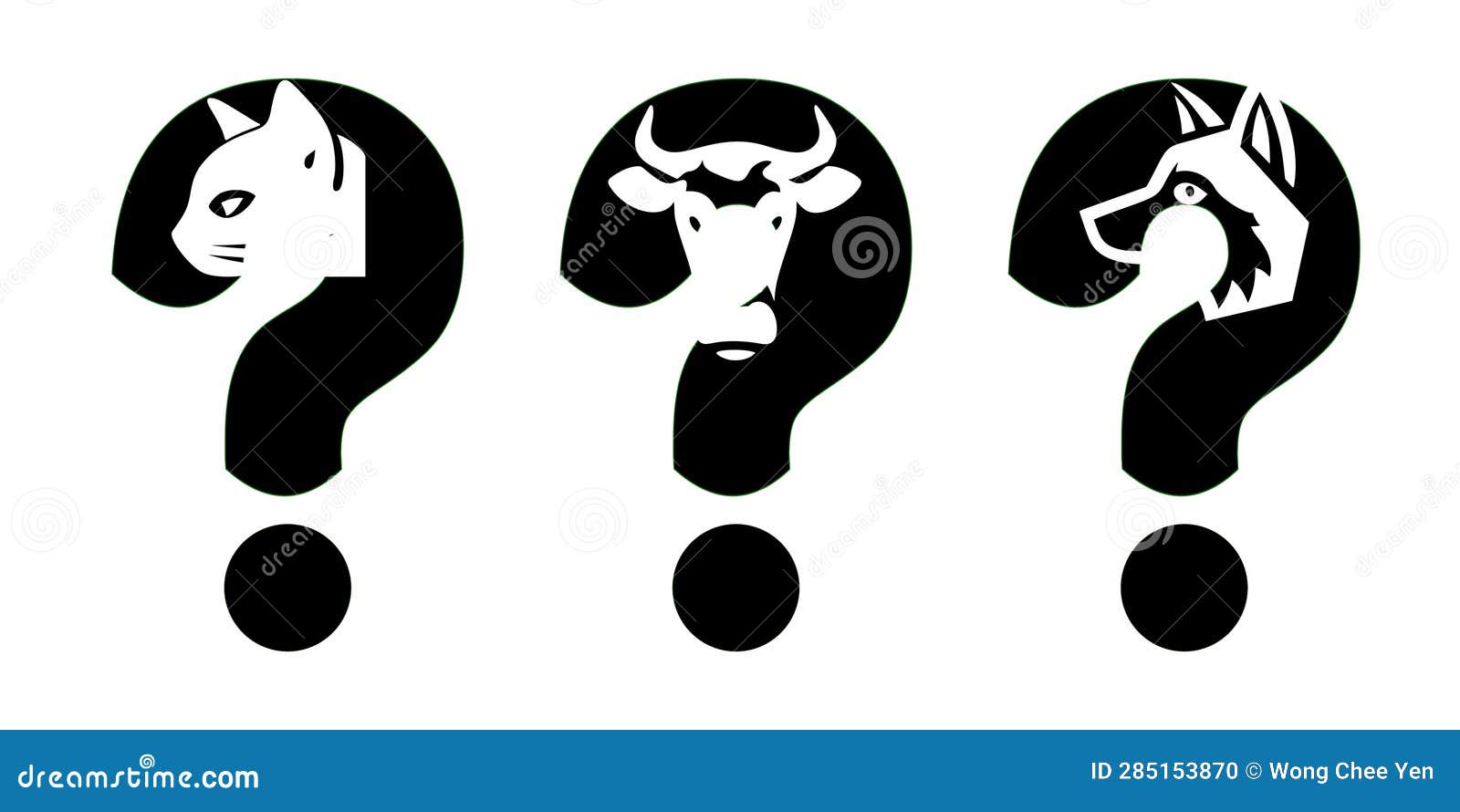 Question Mark with Cat Cow and Dog Symbols Vector Graphics Illustration Stock Illustration ...