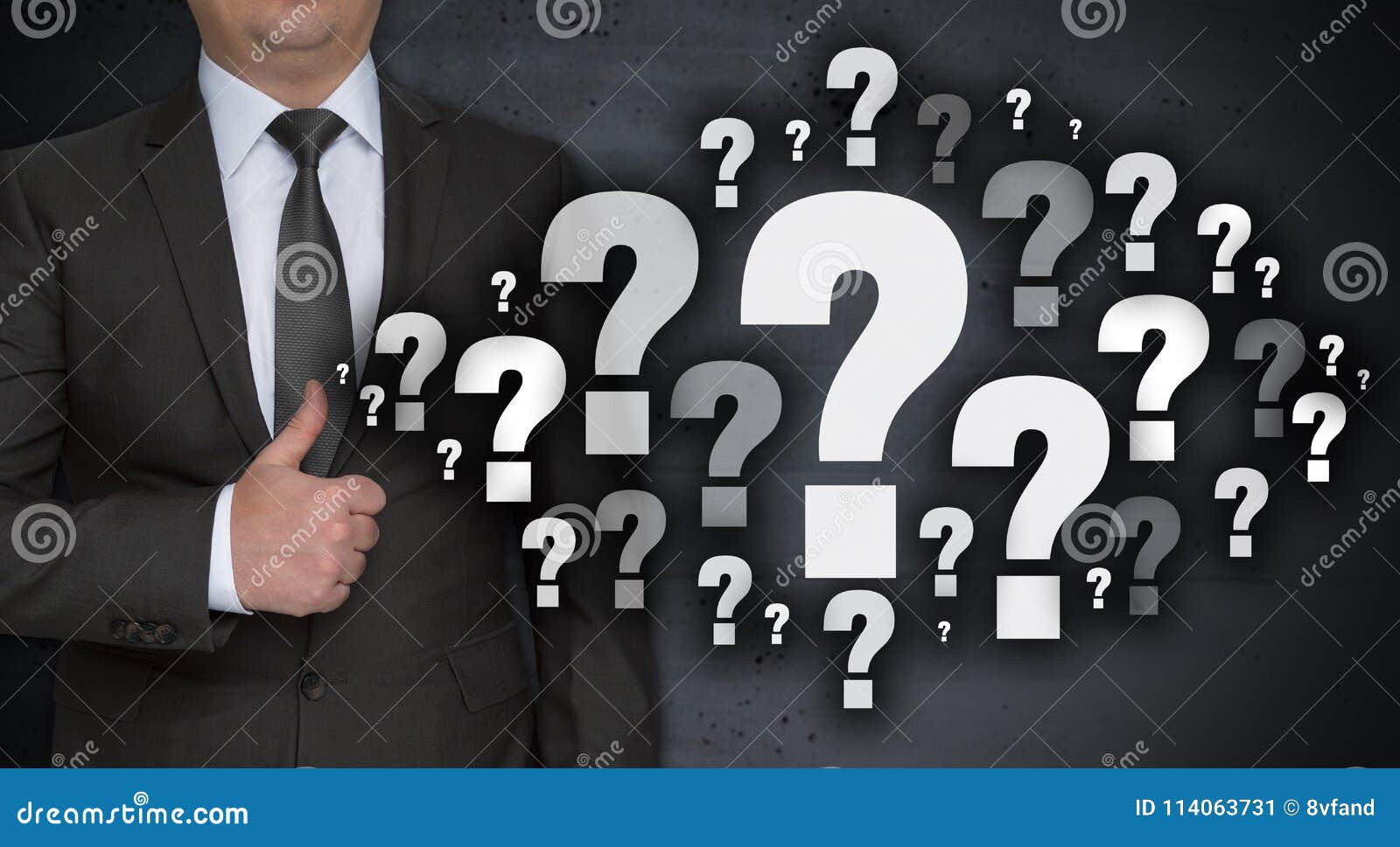 Question Mark Cloud Concept and Businessman with Thumbs Up Stock Image ...