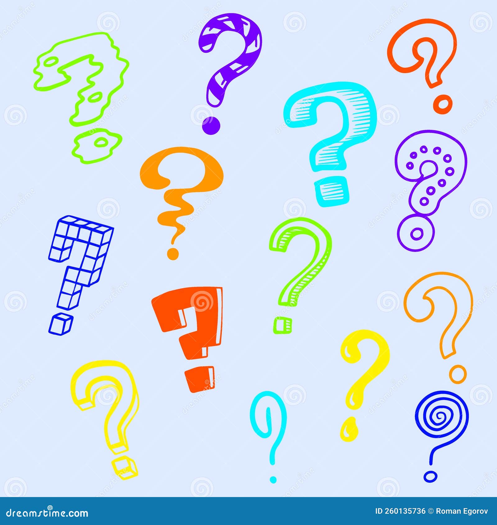 Question Mark. Colorful Doodle Interrogation Symbols. Search Solution ...