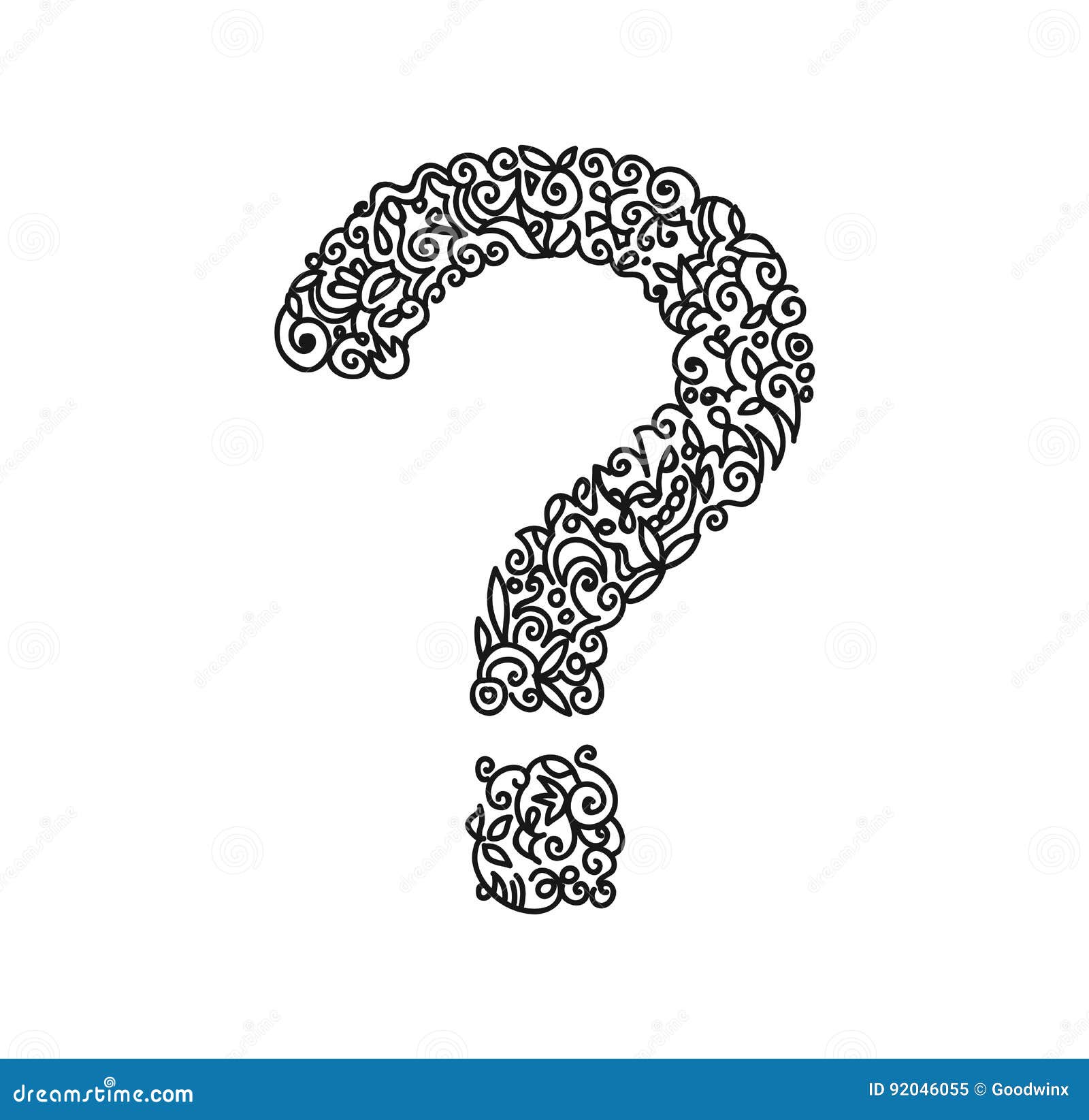 Question Mark Curls Monochrome Contour Drawing Stock Vector ...