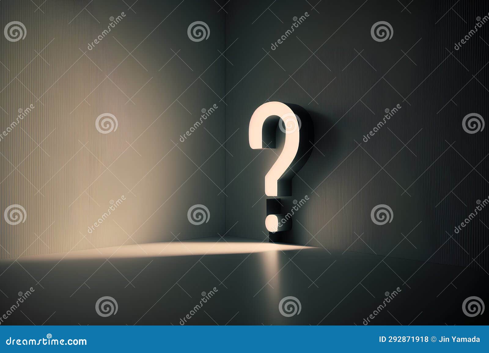 Question Mark in the Dark Room, 3d Render, Abstract Background Stock ...