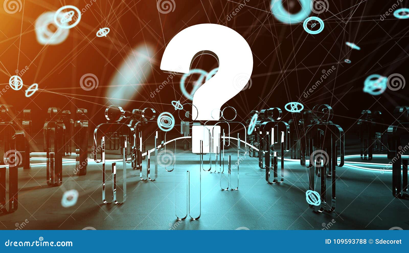 Question Mark Illuminating a Group of People 3D Rendering Stock ...