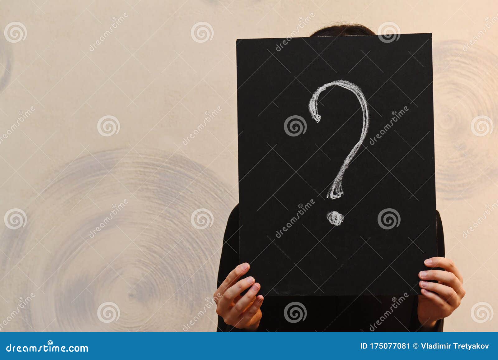 A Question Mark Drawn on a Black Board that Covers a Person`s Face ...