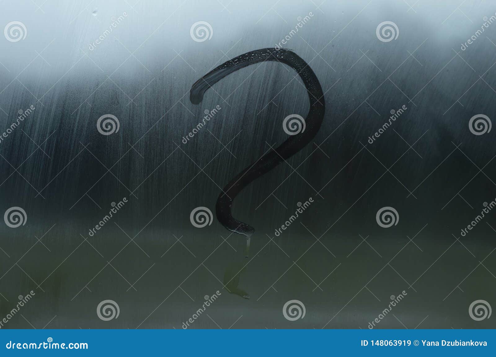 A Question Mark is Drawn with a Finger on a Misted Window. the Question ...