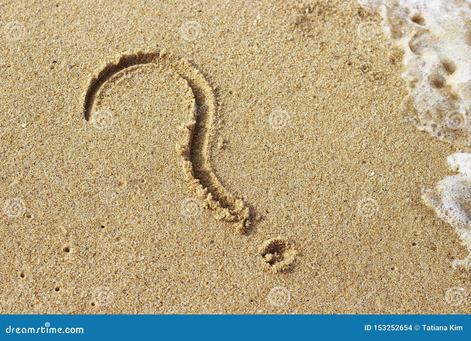 Question Mark Drawn on Golden Sand Top View, Copy Space Stock Photo ...
