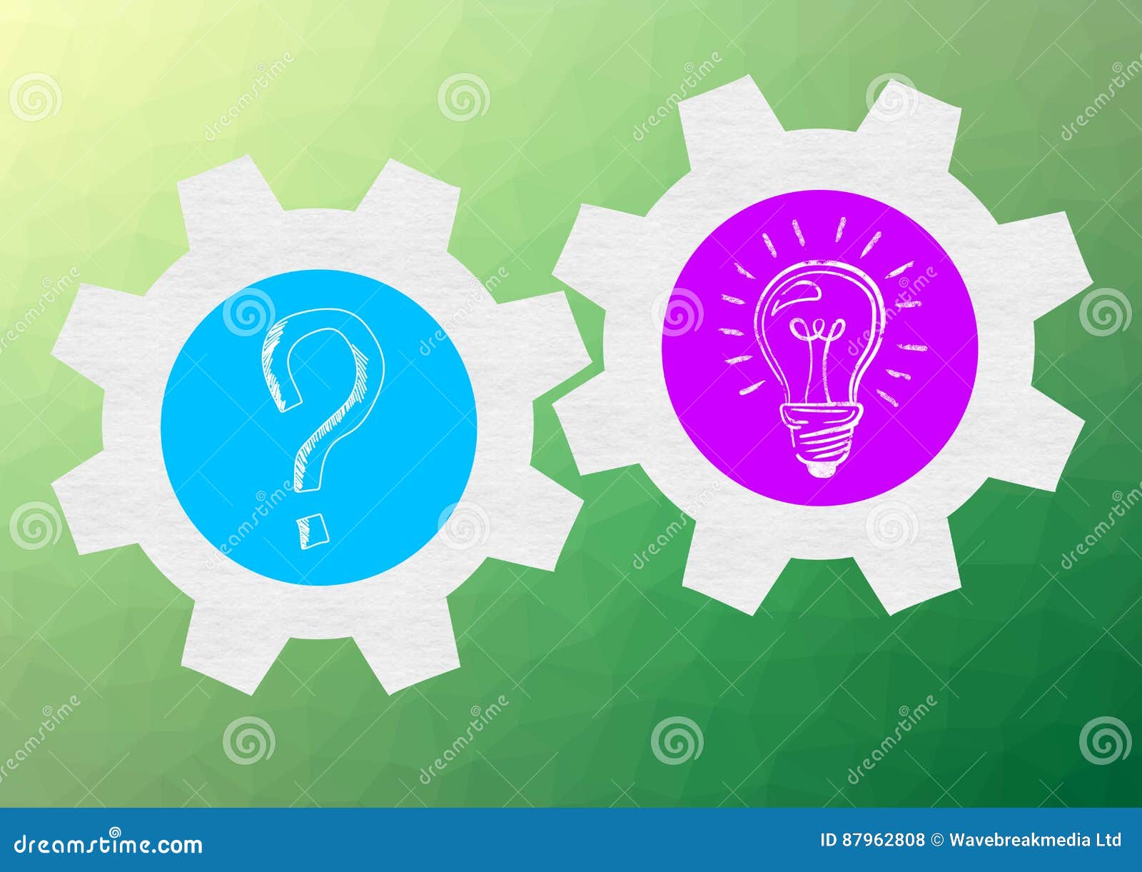 Question Mark and Electric Light Blub in Gear Stock Illustration ...