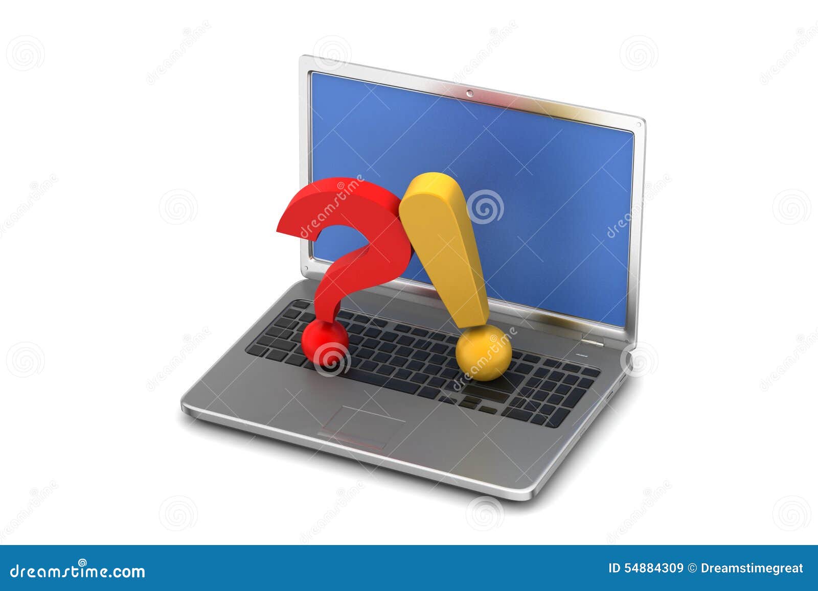 Question Mark with Exclamation Mark with Laptop Stock Illustration - Illustration of background ...