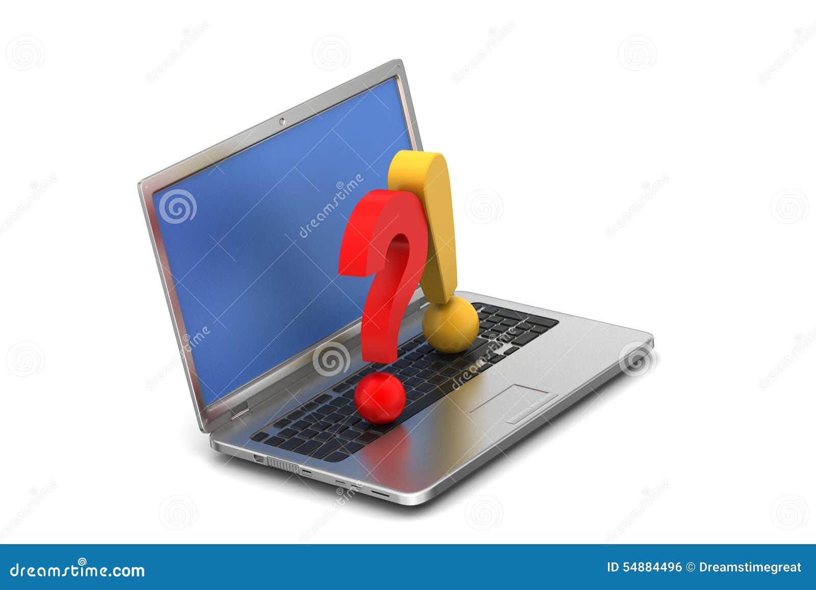 Question Mark with Exclamation Mark with Laptop Stock Photo - Image of ...