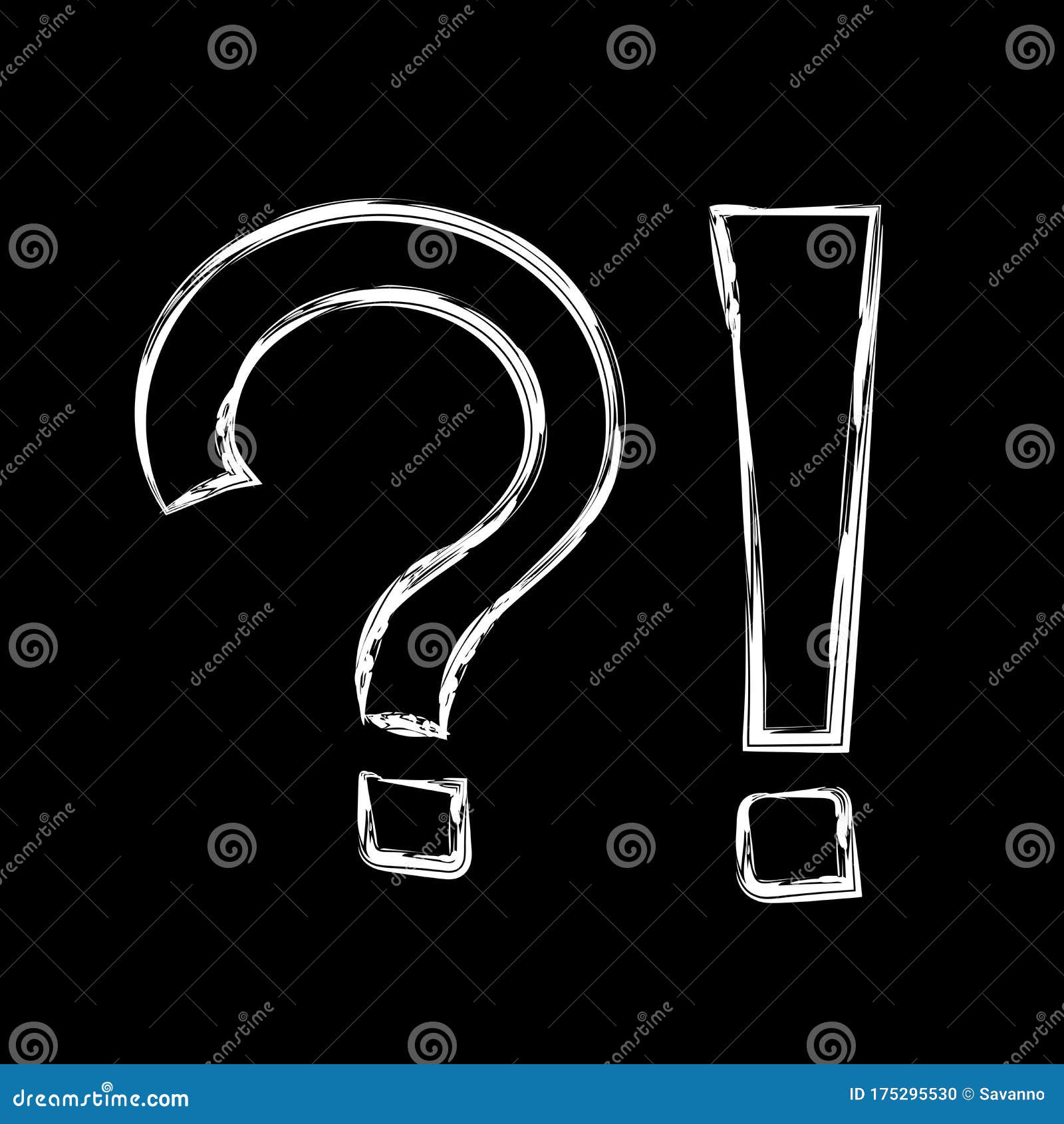 Question Mark and Exclamation Point. Hand Drawn Sketch on Black ...