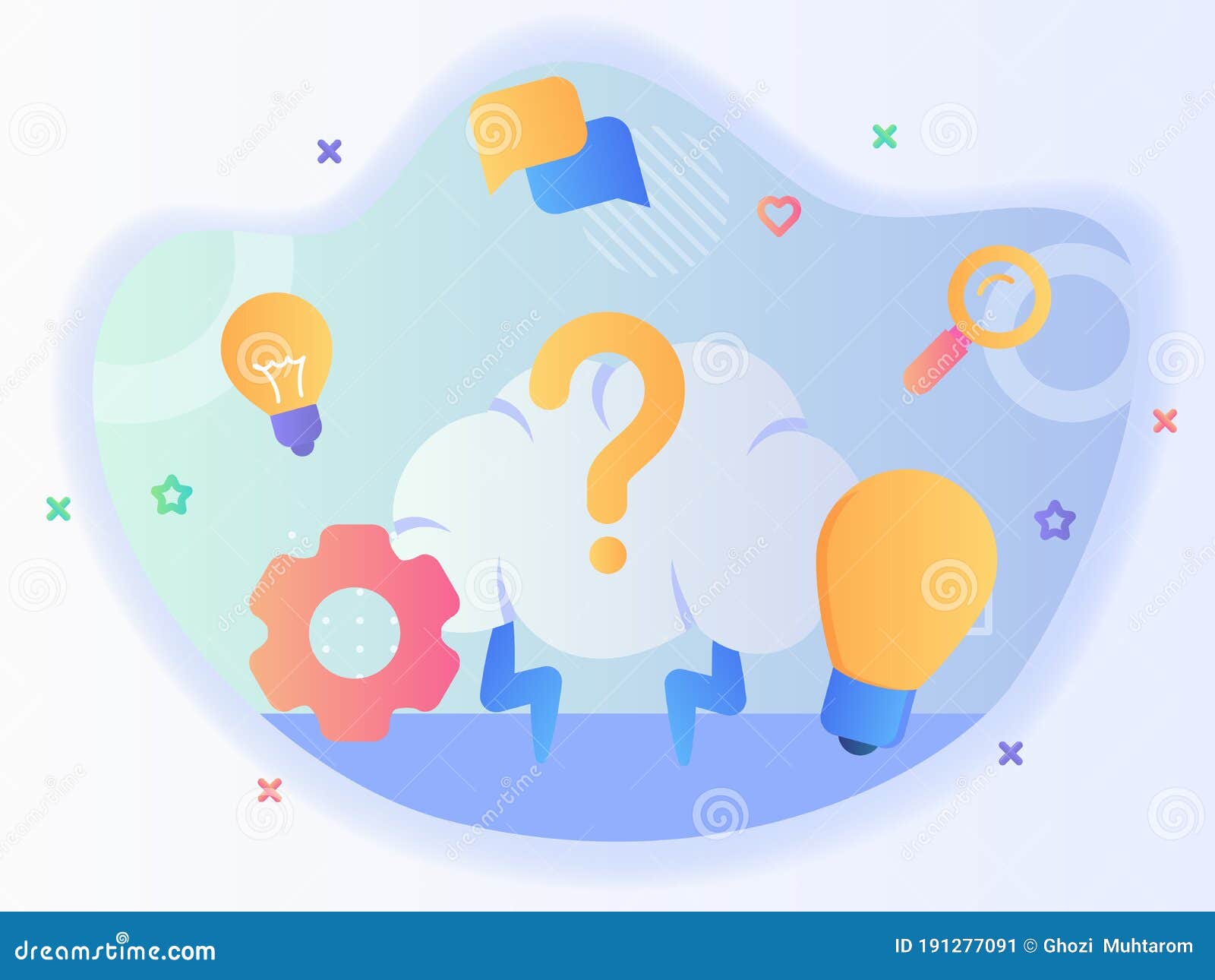 Question Mark Gear Bulb Lamp in Front Brain with Flat Style Stock ...