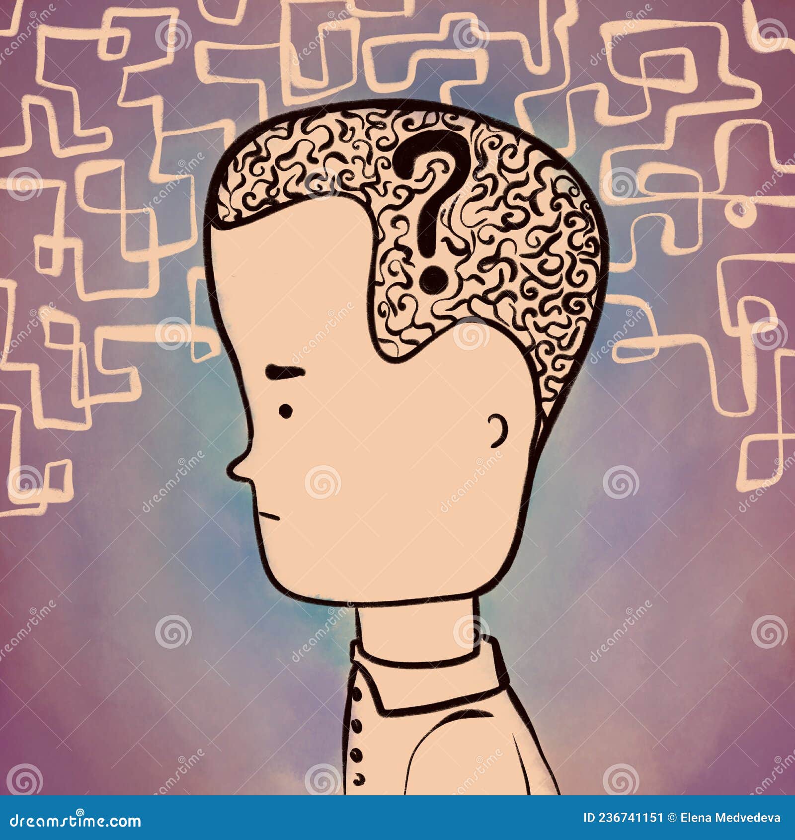 A Question Mark in the Head. Person Drawn Profile. Thinking and ...