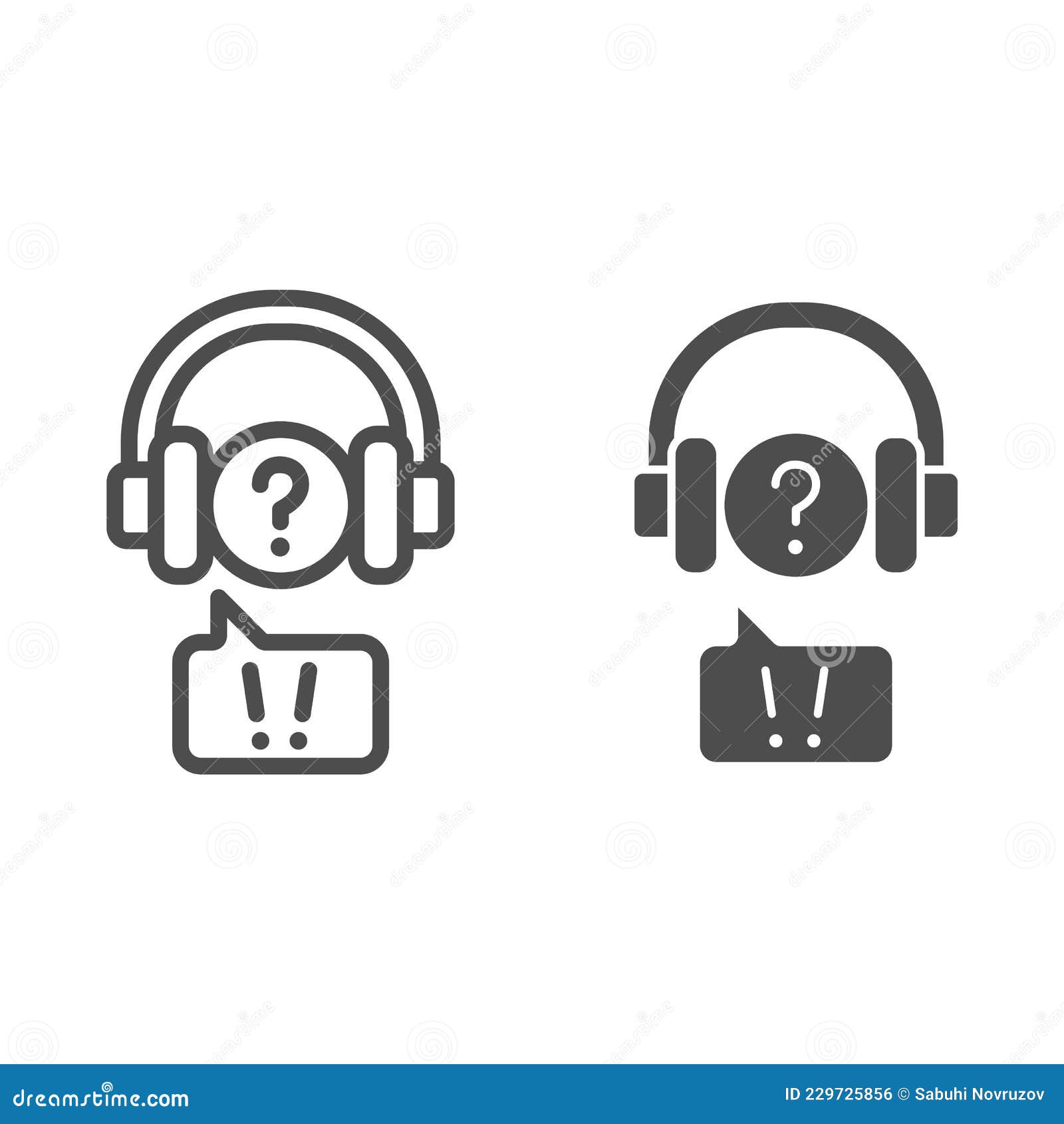 Question Mark in Headphones and Speech Bubble Line and Solid Icon ...