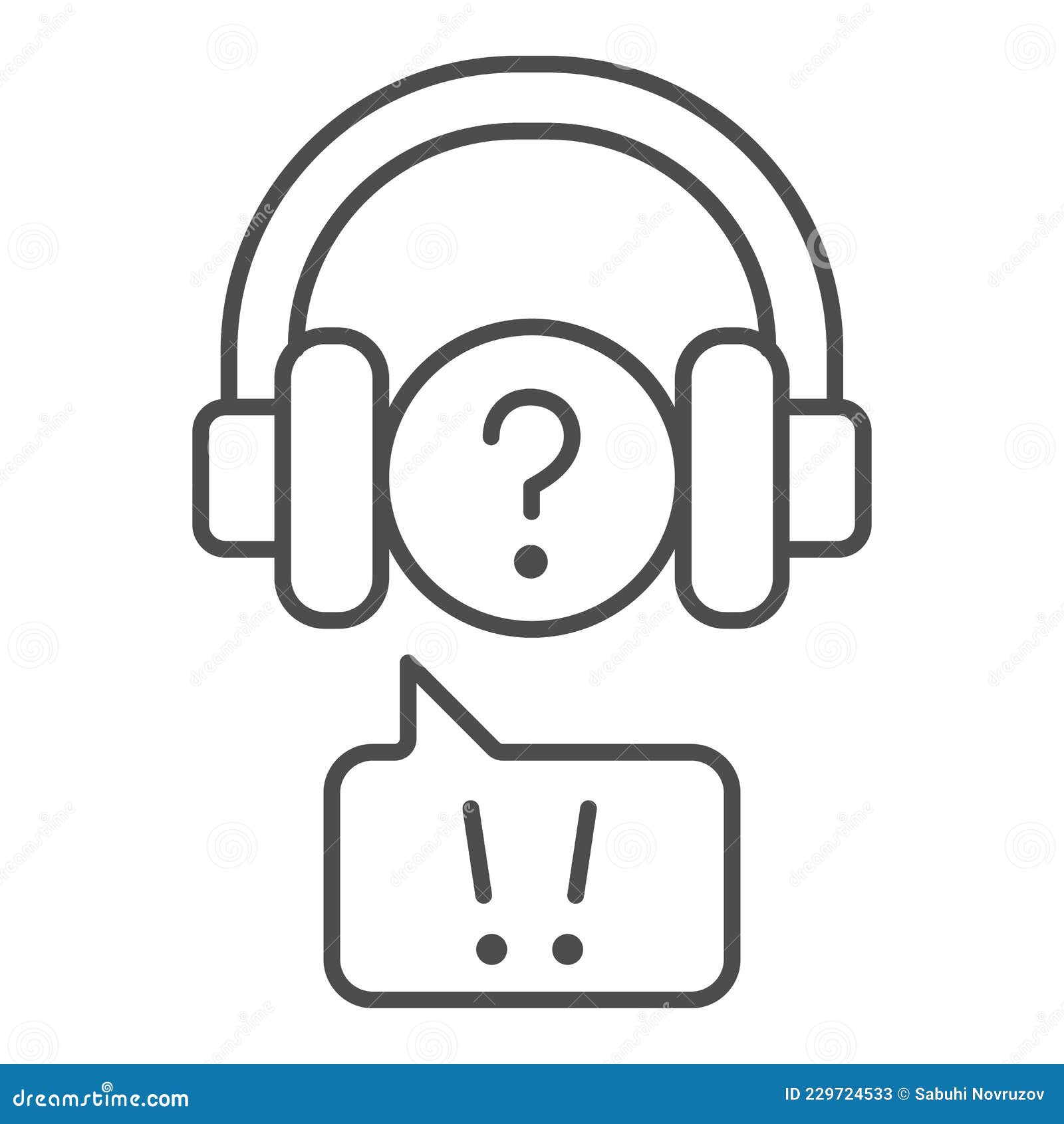 Question Mark in Headphones and Speech Bubble Thin Line Icon ...