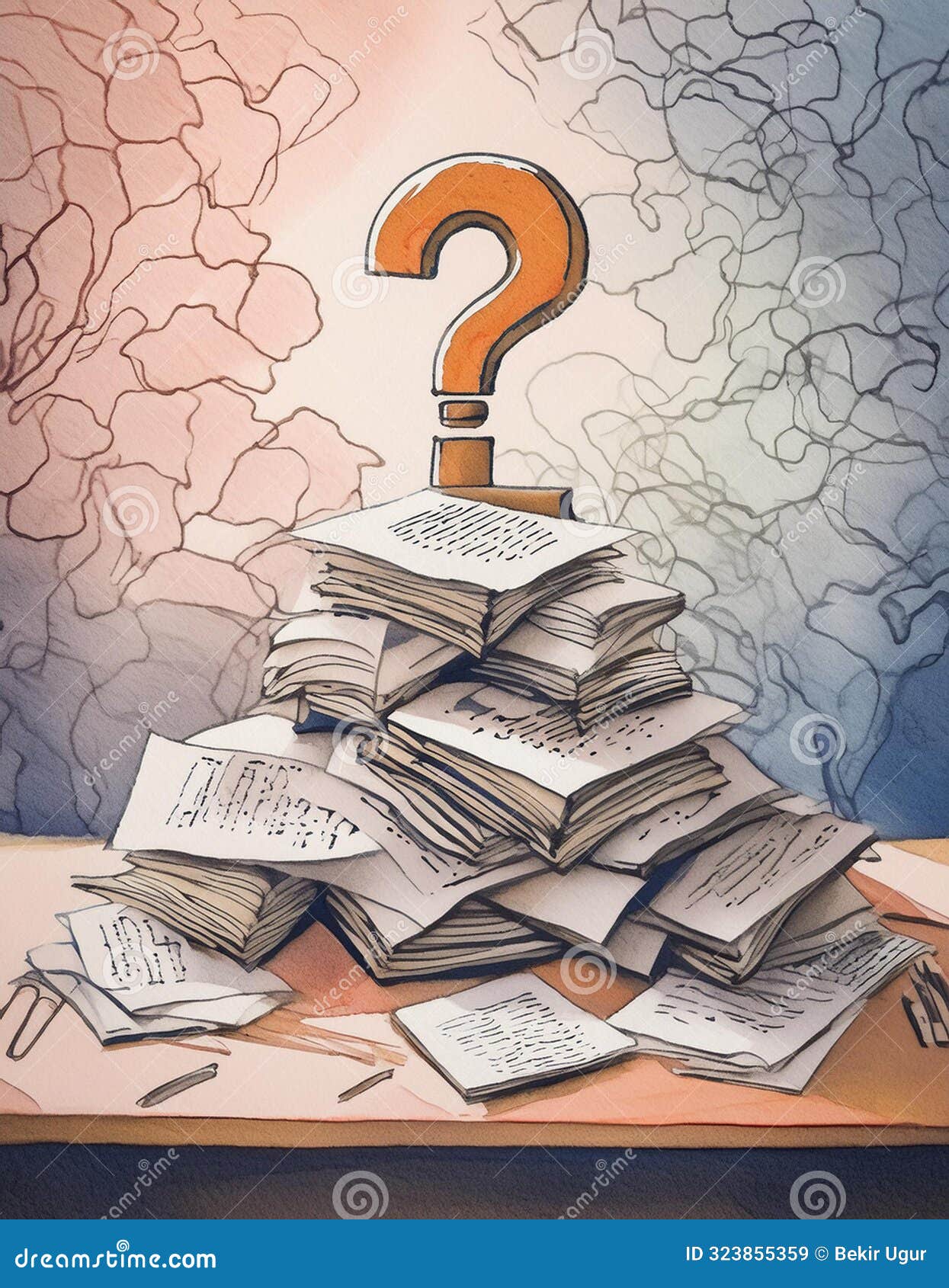 Question Mark Heap on Table Concept for Confusion, Question or Solution ...