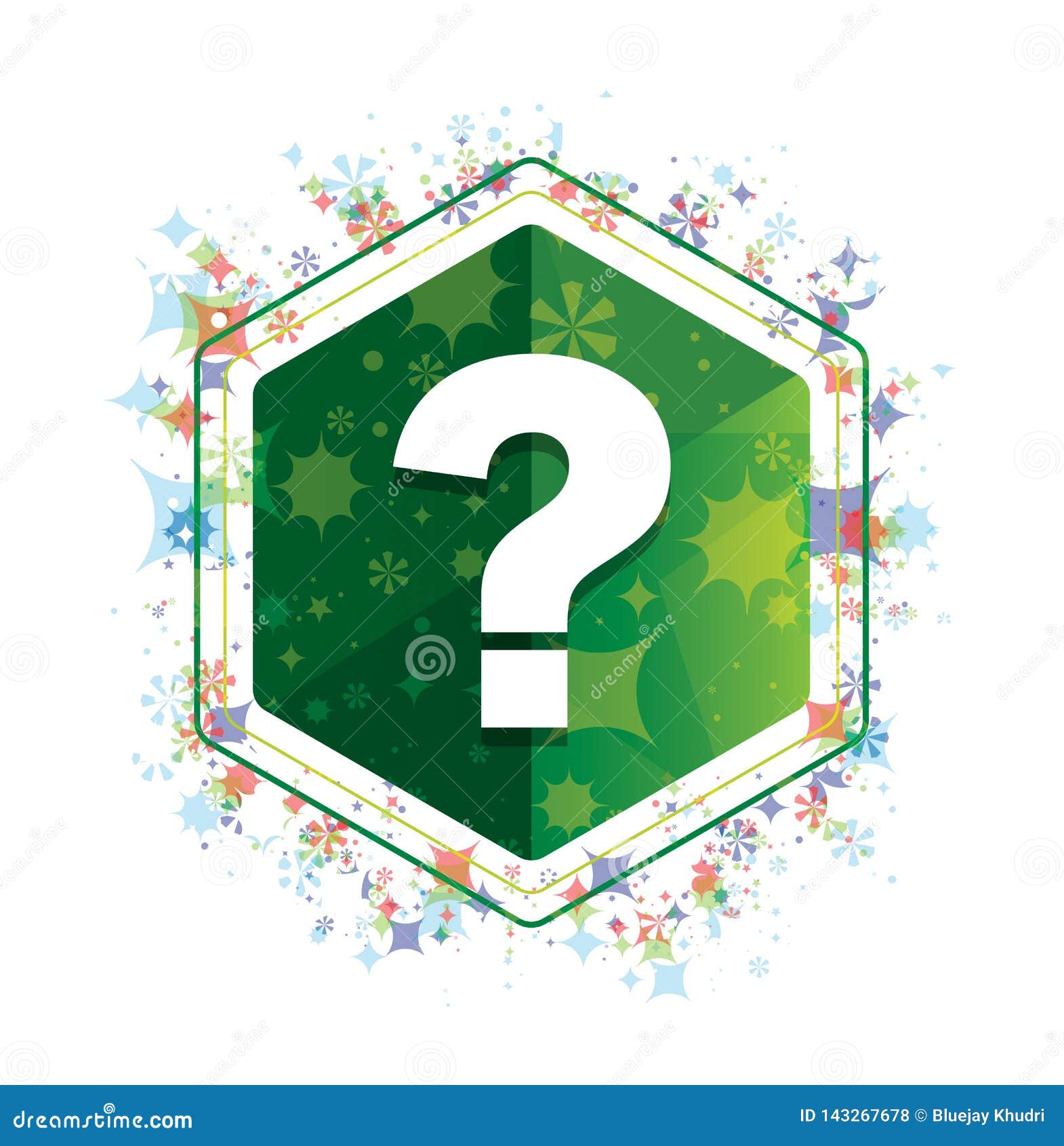 Question Mark Icon Floral Plants Pattern Green Hexagon Button Stock ...