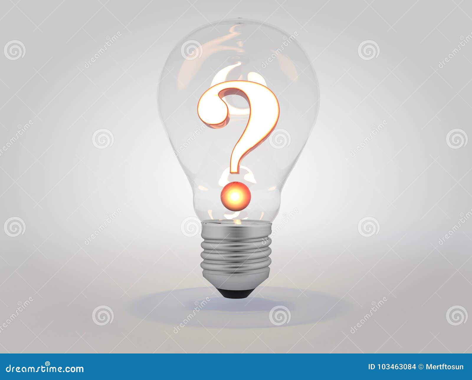 Question Mark with Lit Light Bulb Idea Concept 3D Illustration Stock ...