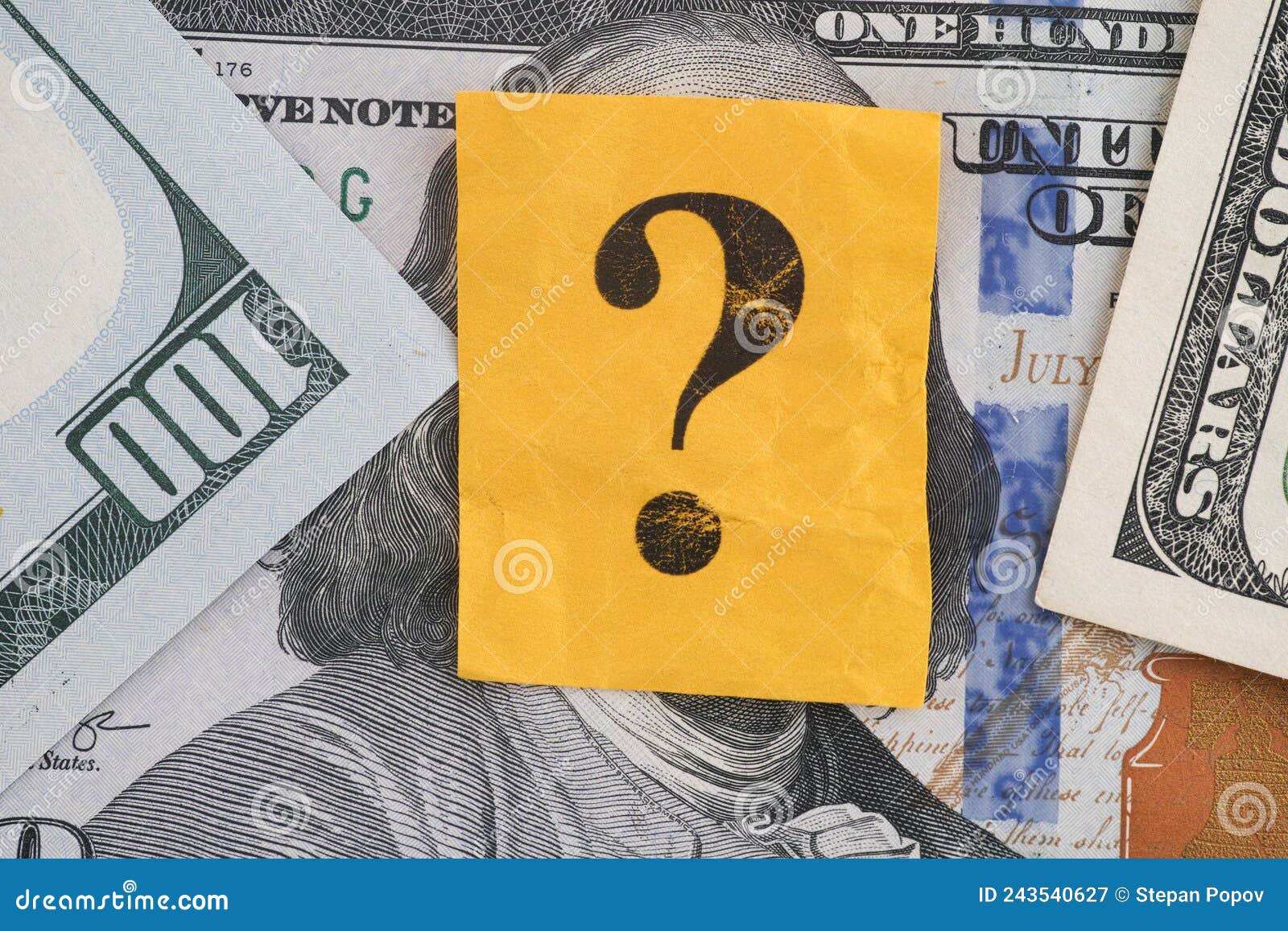 A Question Mark Lying on Some Dollar Bills Stock Image - Image of bill ...