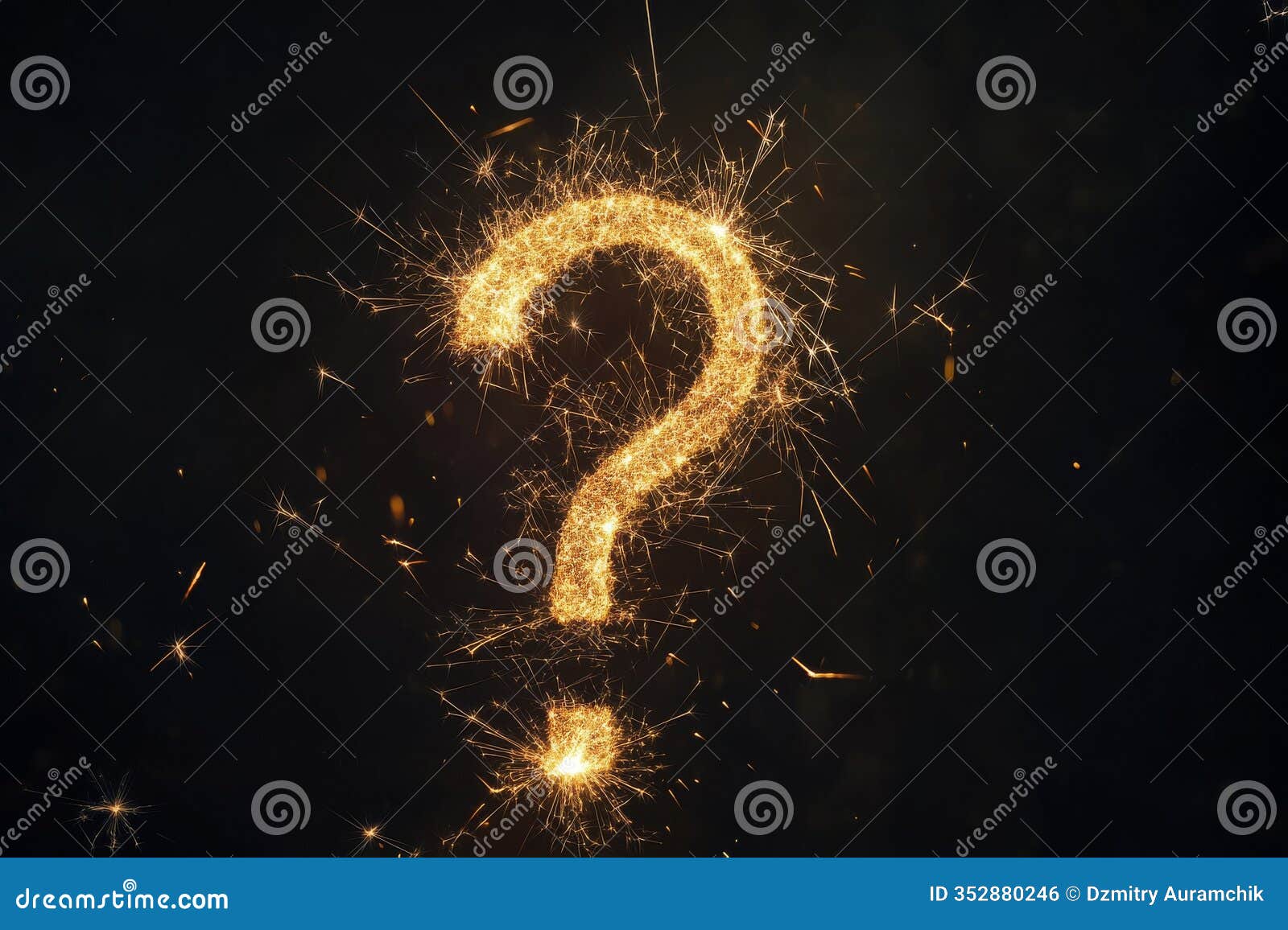 A Question Mark Made from a Burning Sparkler, Isolated on a Black ...