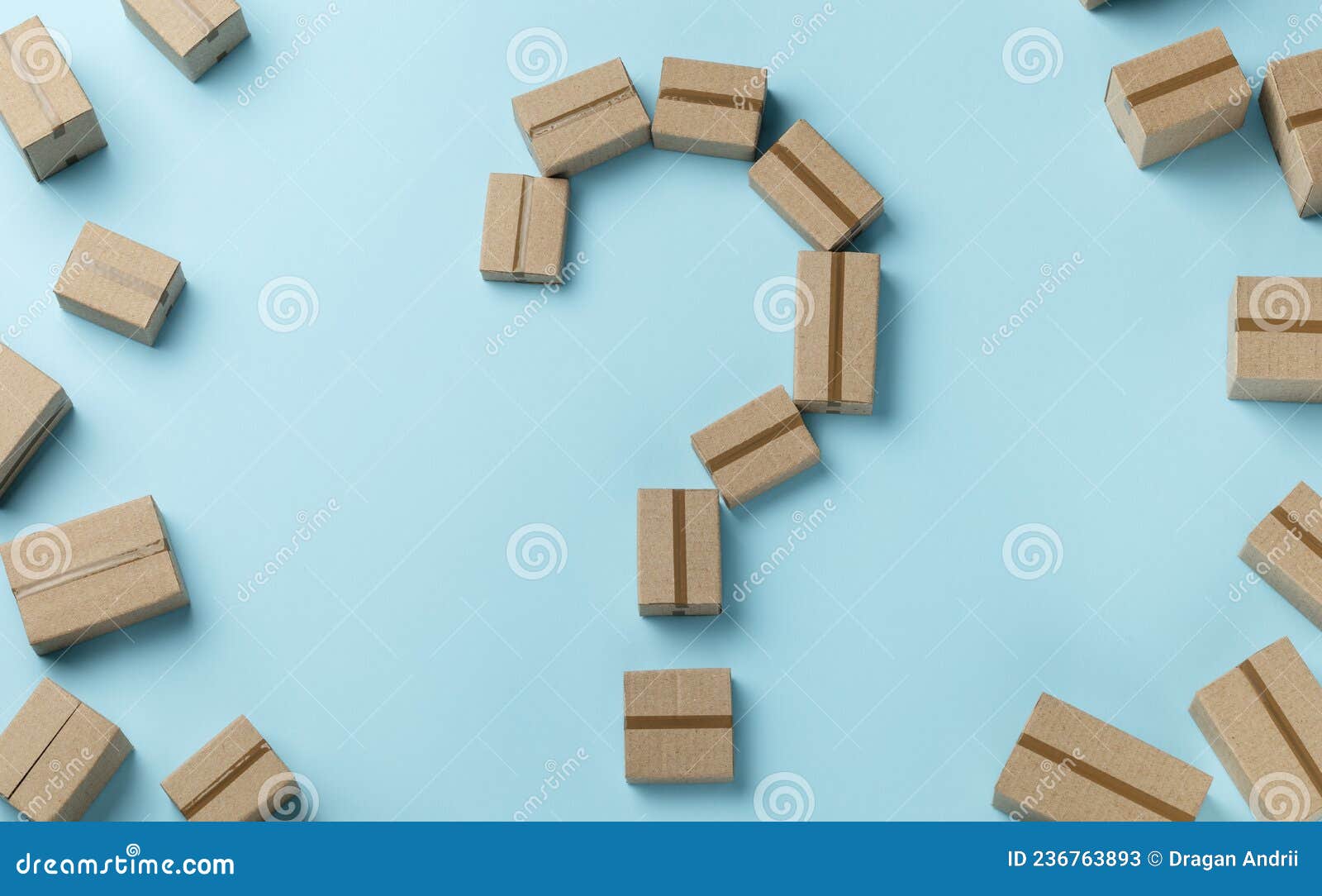Question Mark Made from Cardboard Boxes on a Blue Background. Delivery ...