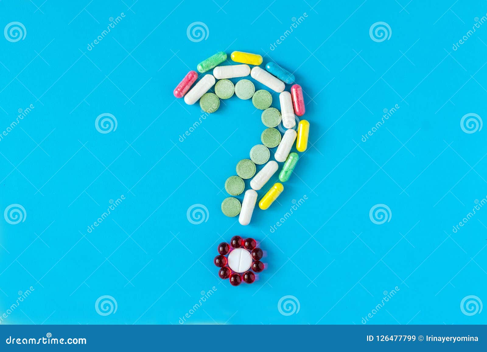 Question Mark Made of Different Colored Pills, Tablets and Capsules on ...