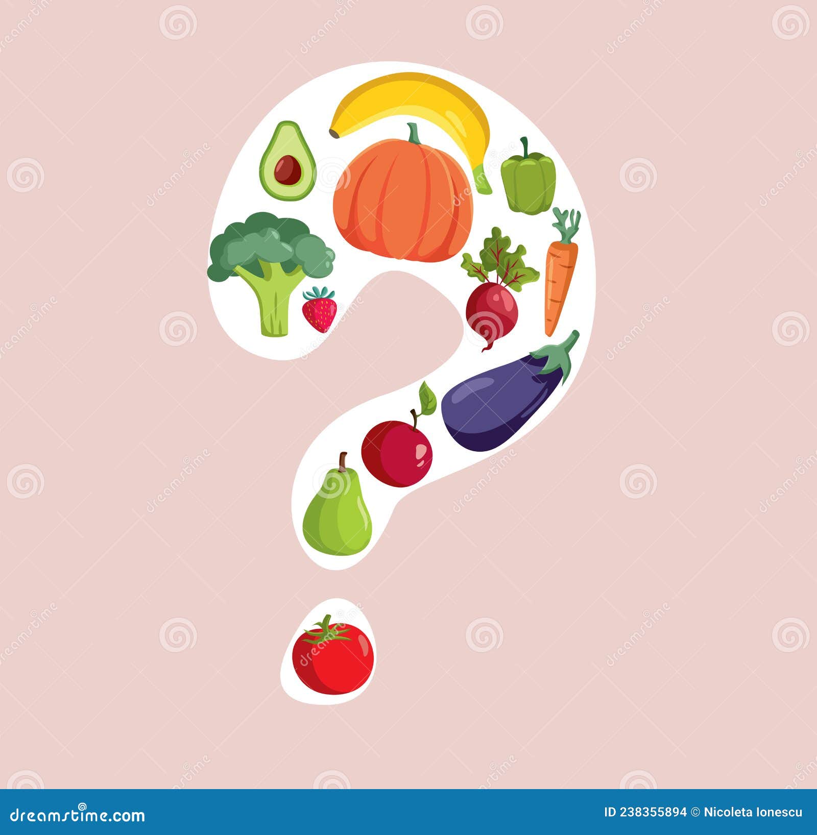 Question Mark Made of Fruits and Vegetables Vector Cartoon Illustration ...