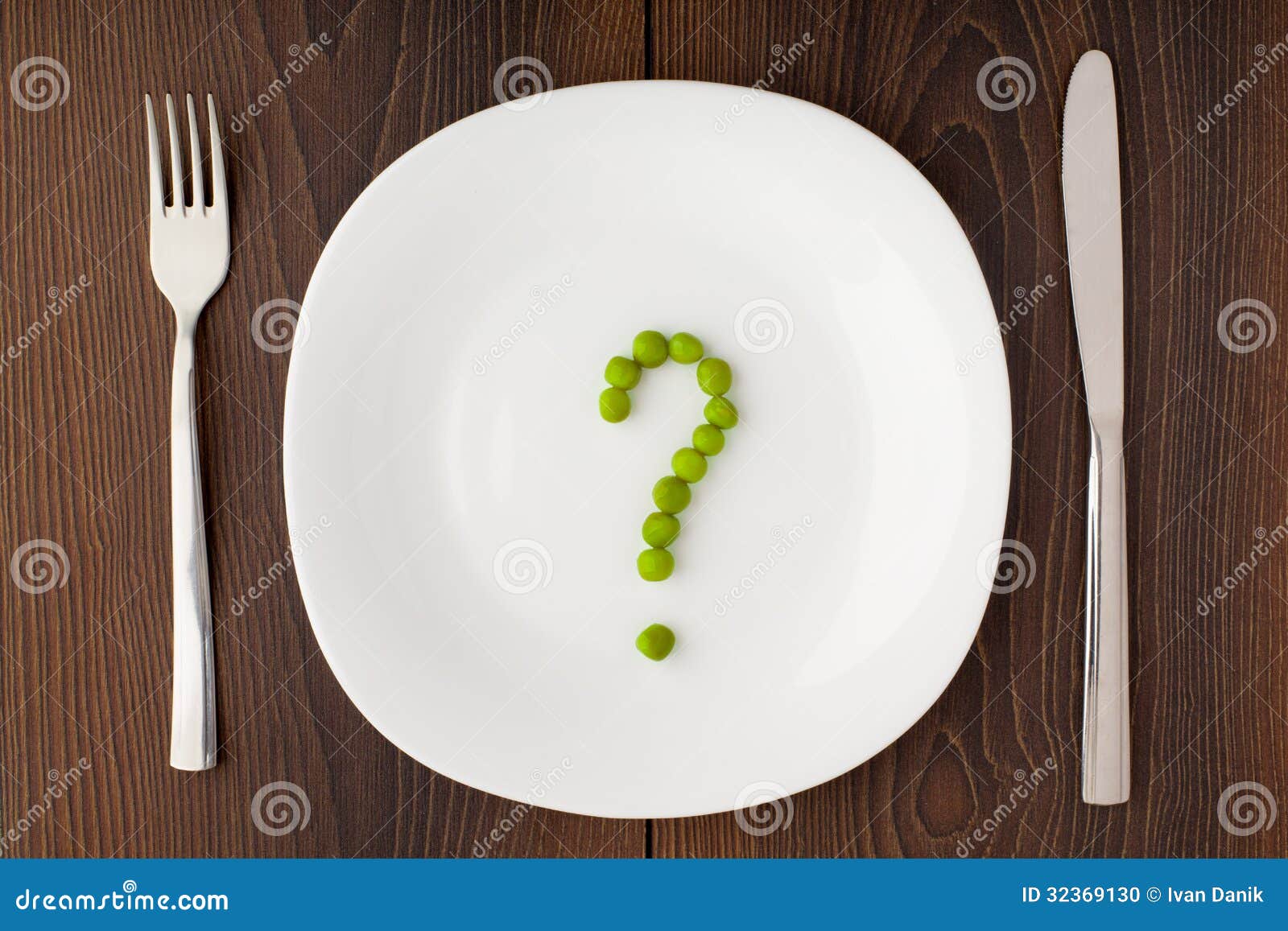 Question Mark Made of Peas on Plate Stock Photo - Image of sign, knife ...