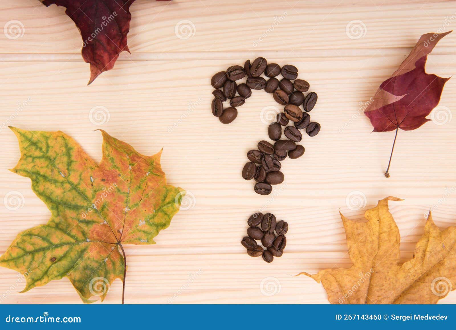 Question Mark Made from Roasted Coffee Beans and Maple Autumn Leaves ...