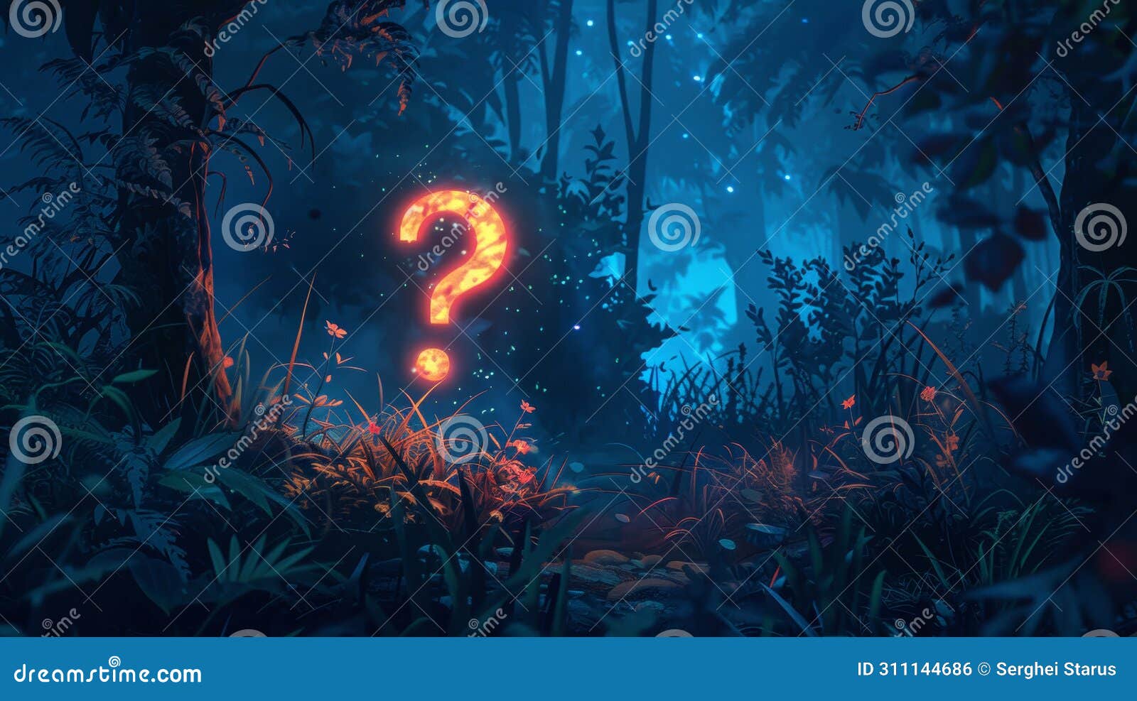 A Question Mark in the Middle of a Forest with Some Trees, AI Stock ...