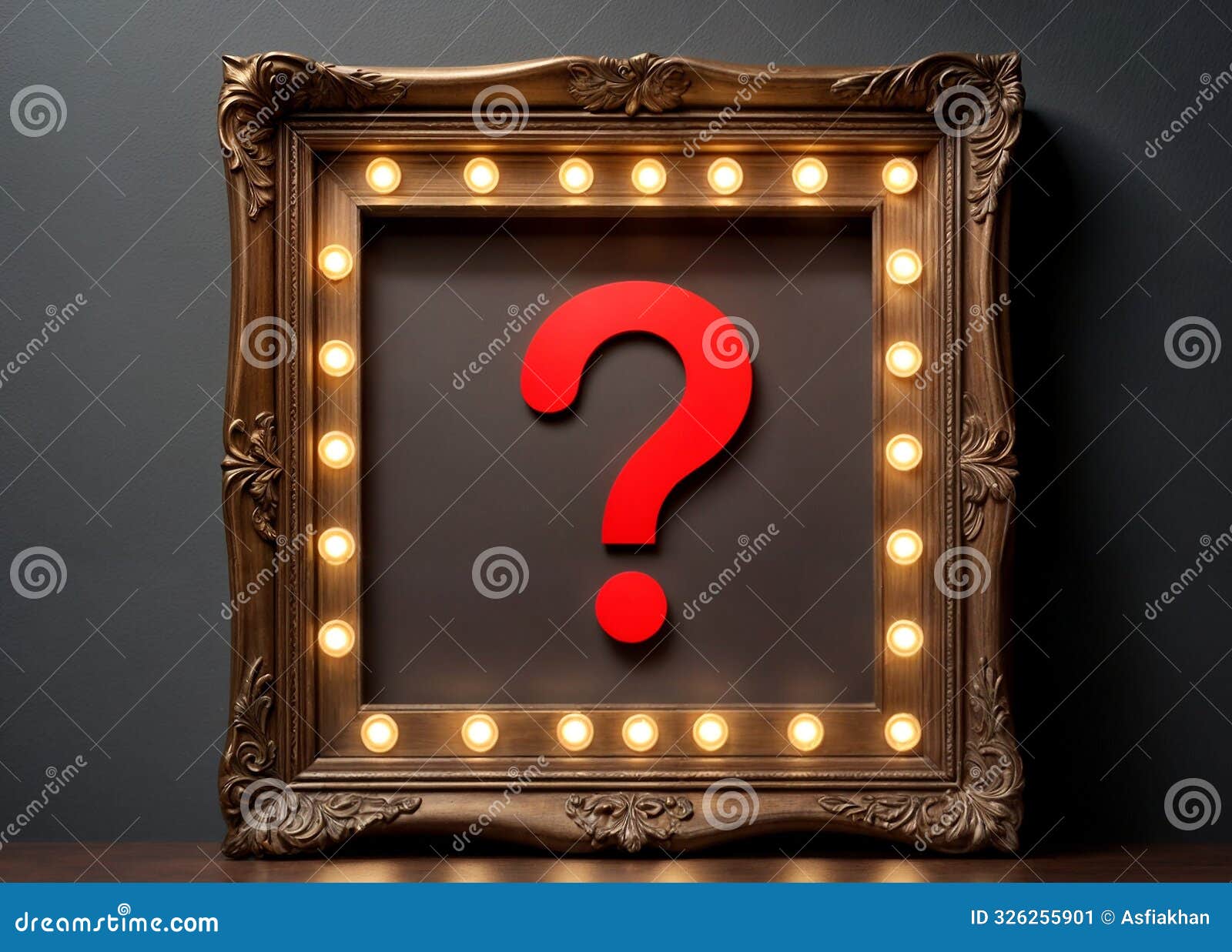 A Question Mark in a Old Vintage Classic Wooden Frame Stock ...