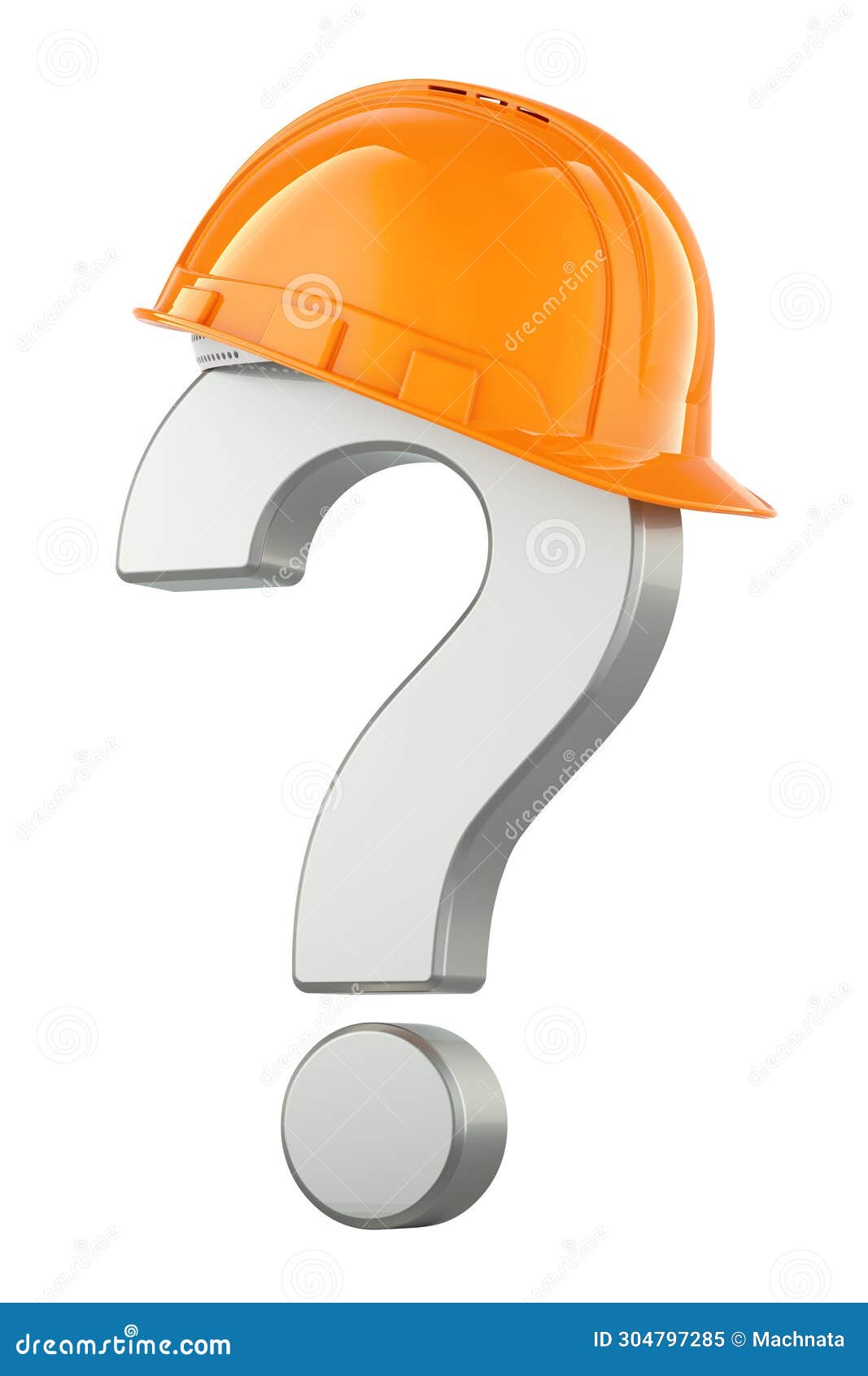 Question Mark with Orange Hard Hat, 3D Rendering Stock Illustration ...