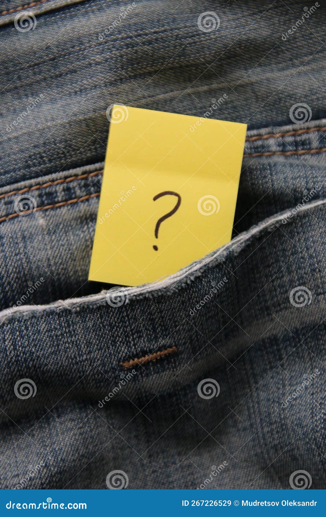 A Question Mark on a Paper Tag in a Jeans Pocket Stock Image - Image of ...