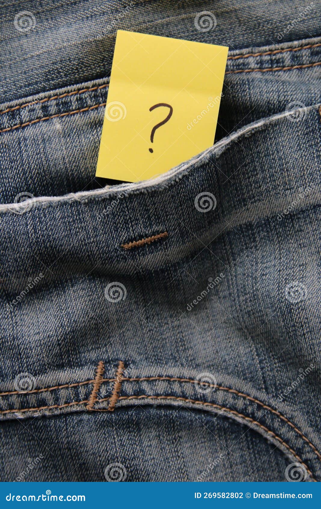 A Question Mark on a Paper Tag in a Jeans Pocket Stock Photo - Image of ...