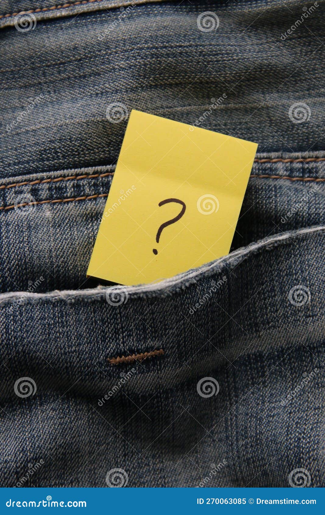A Question Mark on a Paper Tag in a Jeans Pocket Stock Image - Image of ...